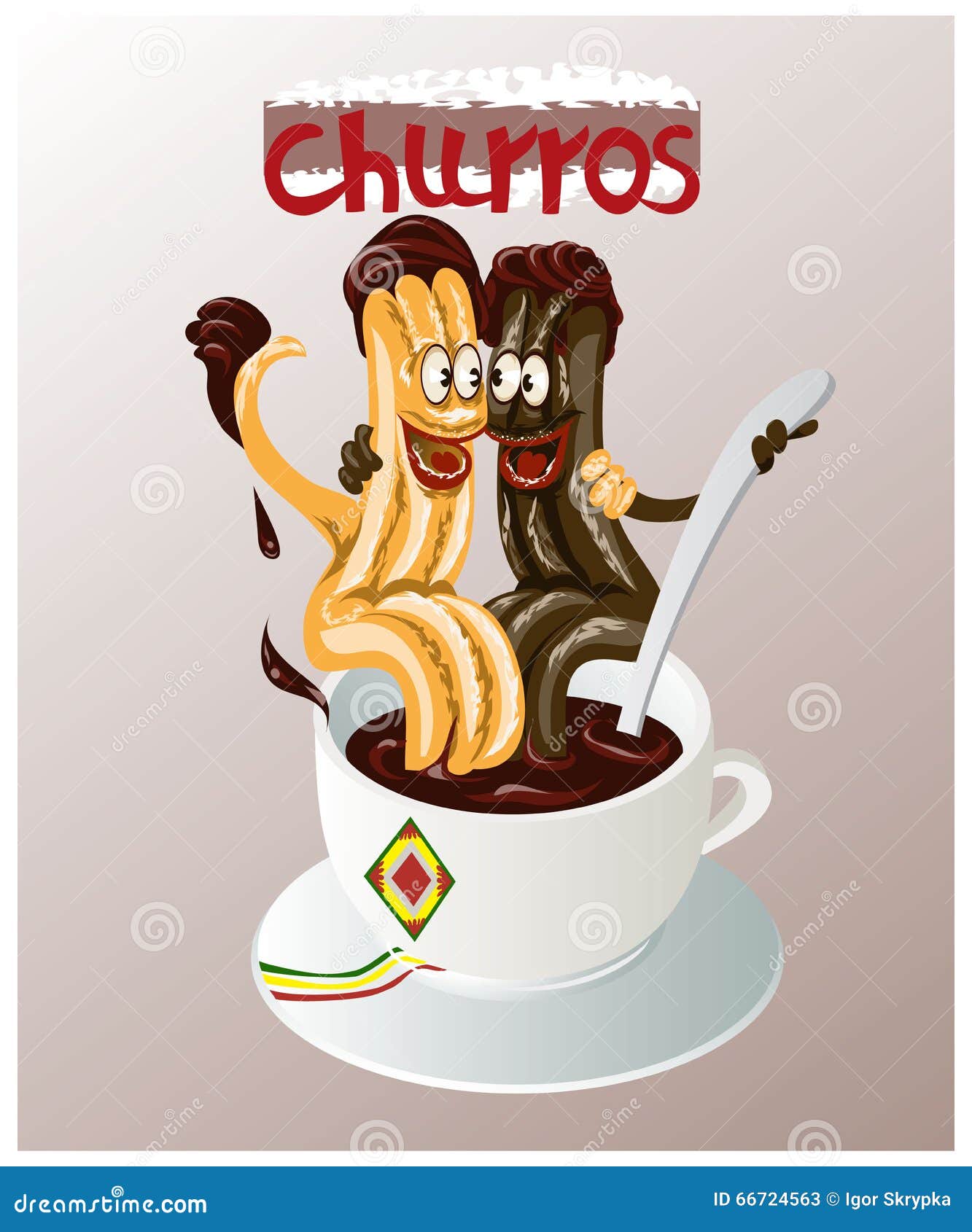 Cartoon Illustration of the Traditional Spanish Pastry Called Churros ...