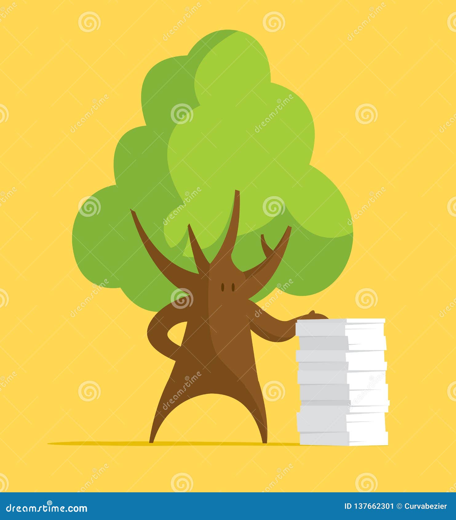 Tree Leaning on Big Paper Stack Stock Vector - Illustration of ...