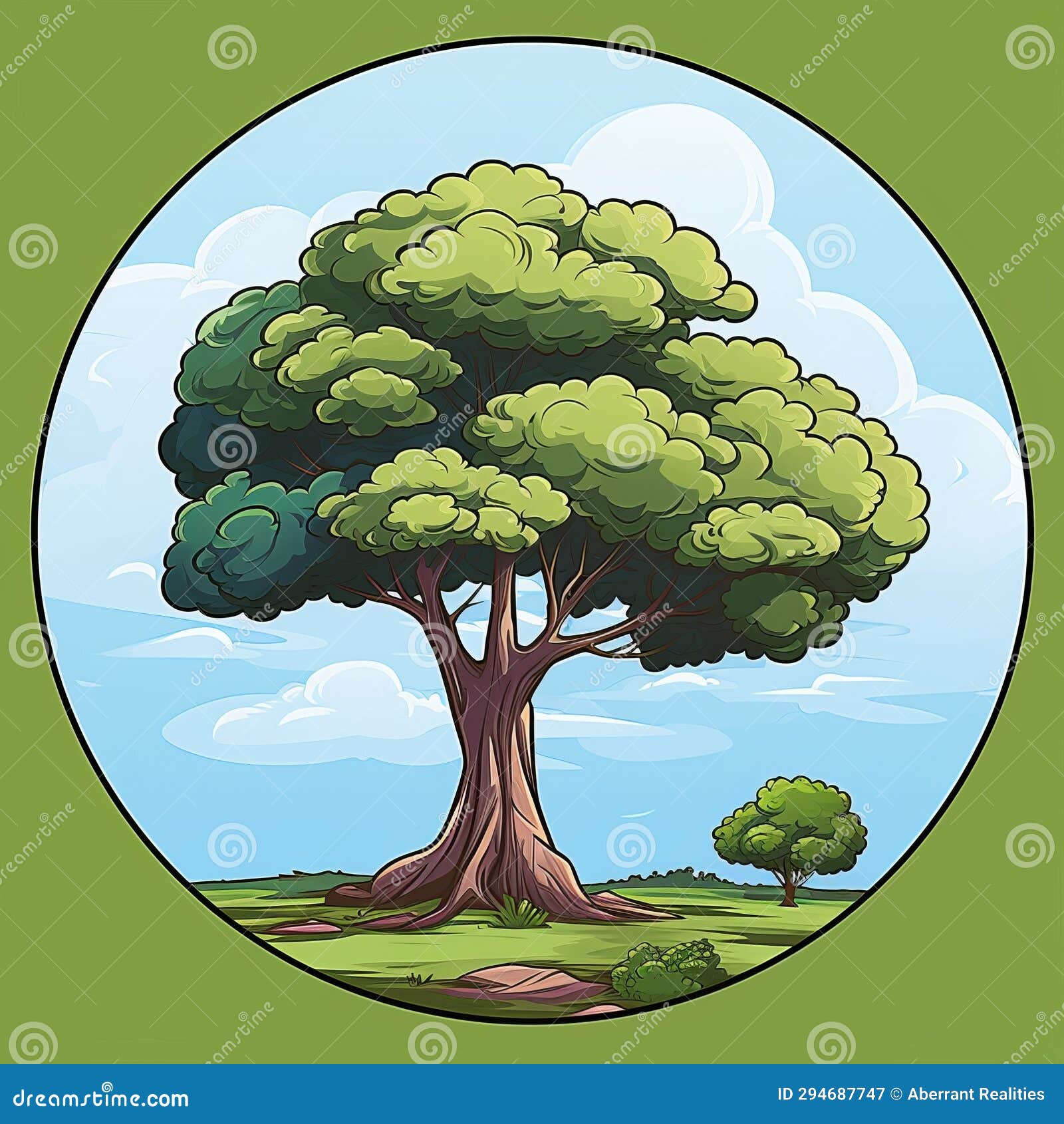 Cartoon Illustration of a Tree in a Round Frame Stock Illustration ...