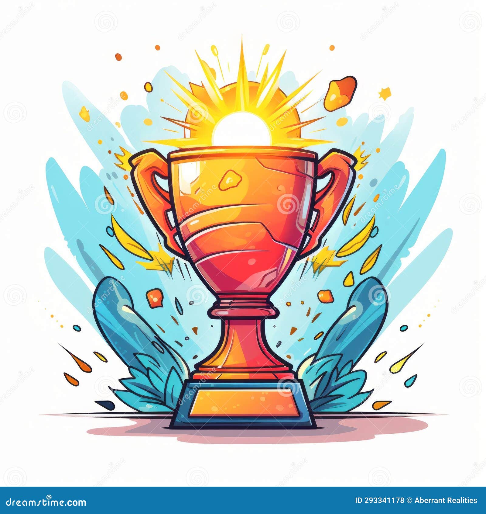 A Cartoon Illustration of a Trophy Cup with a Sun Shining Out of it ...