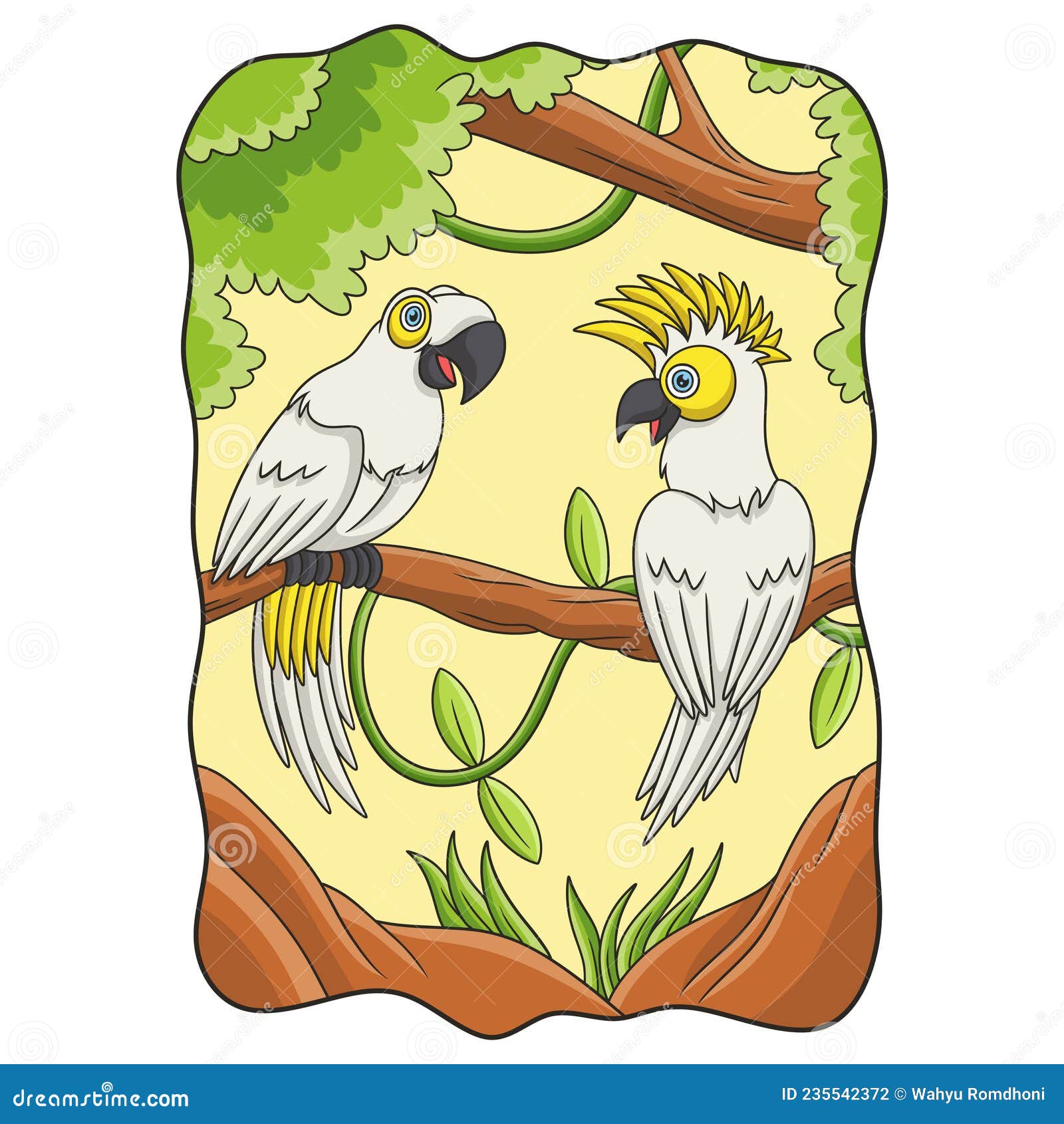 Cartoon Illustration Two Parrots Stock Illustration - Illustration of ...