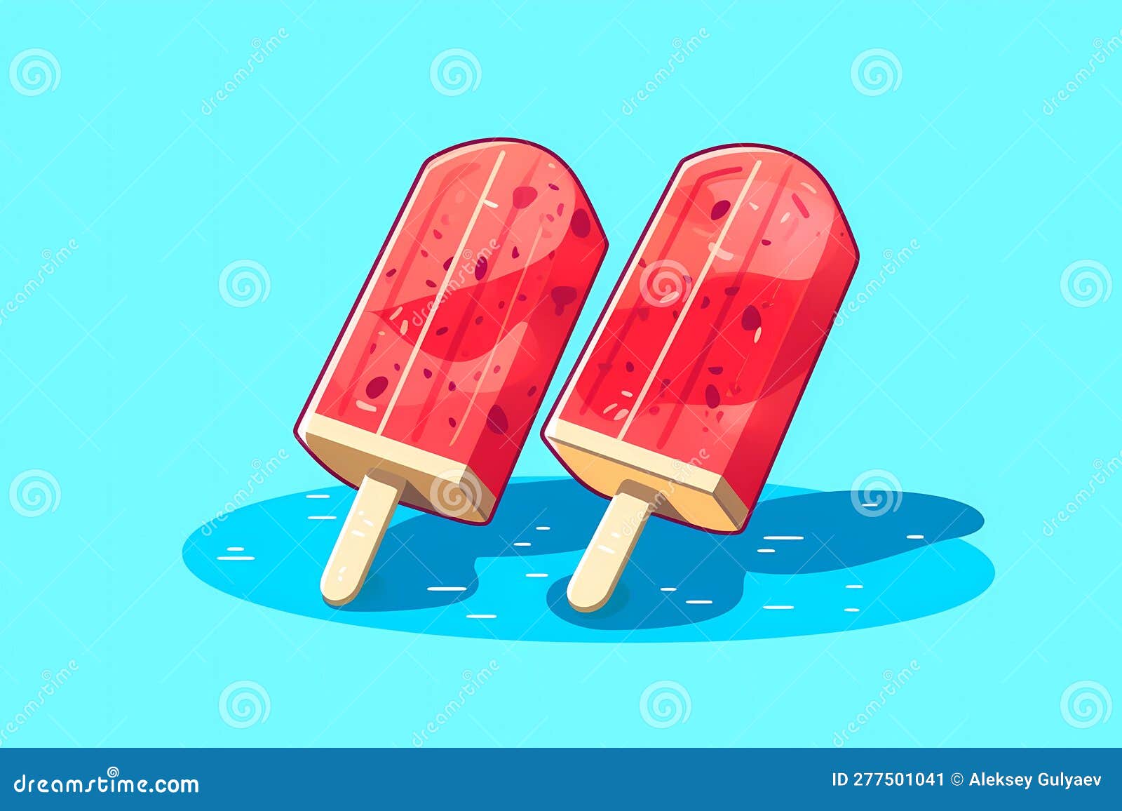 A Cartoon Illustration of Two Popsicles with Red Liquid on the Bottom ...