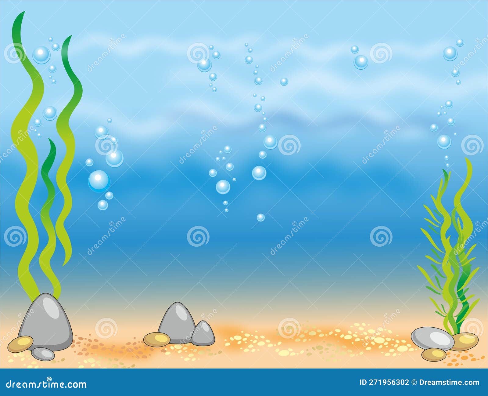 Cartoon Illustration of the Underwater World, Sandy Bottom, Rocks ...
