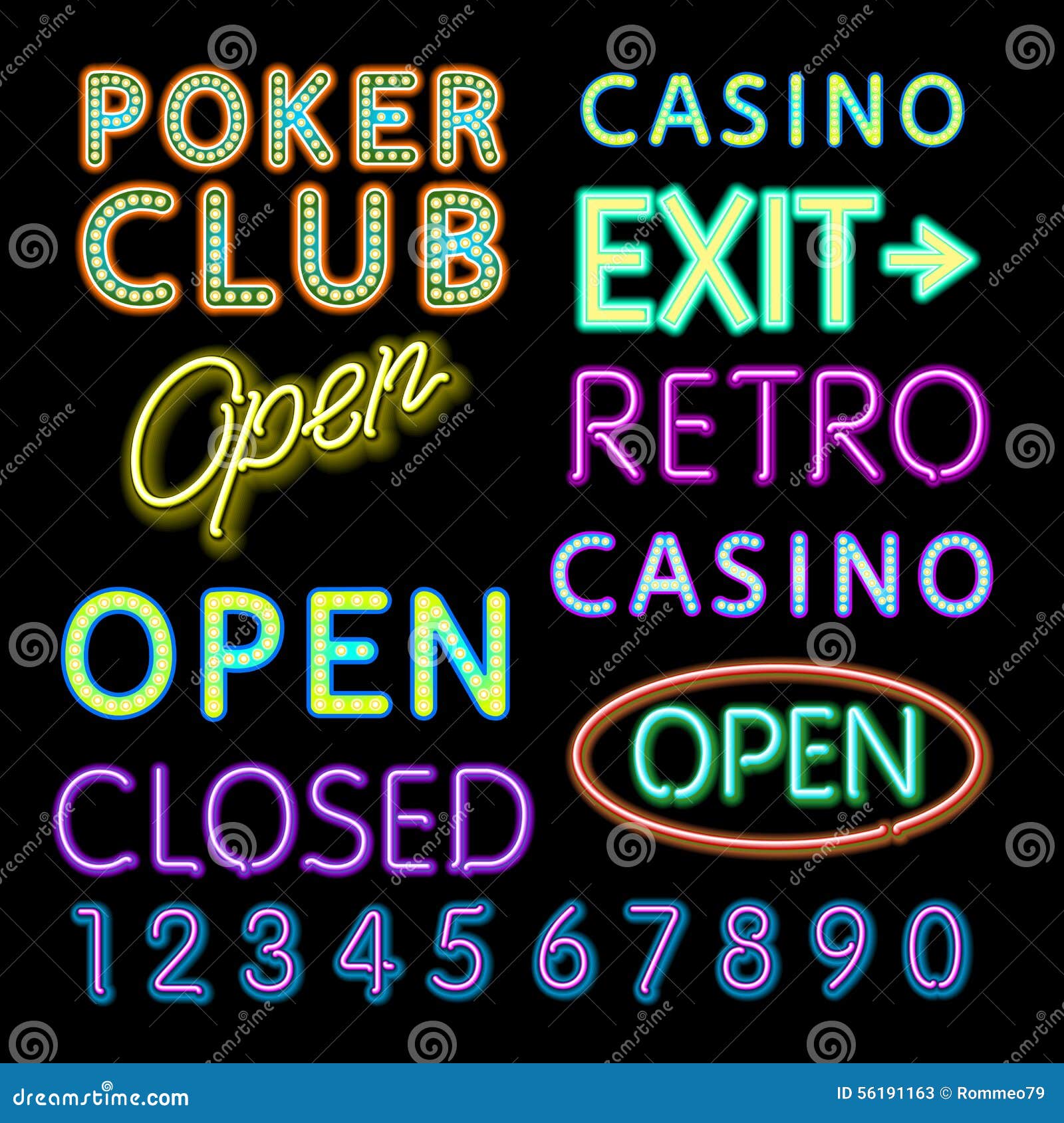 Cartoon Illustration of Various Neon Light Signage and Design Stock ...