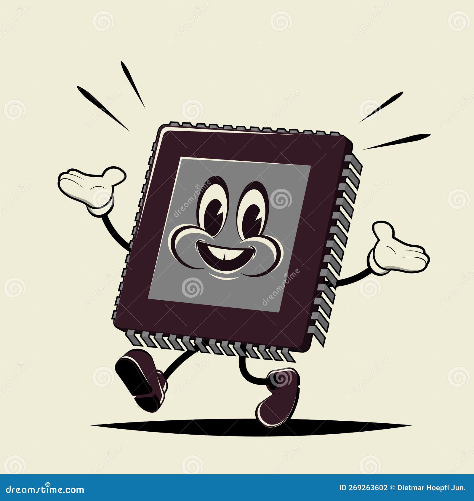 Cartoon Illustration of a Walking Cpu Stock Illustration - Illustration ...