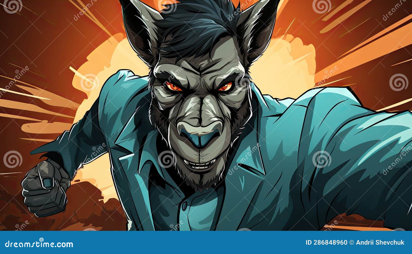 Cartoon Illustration of a Werewolf Looking at the Camera and Running ...