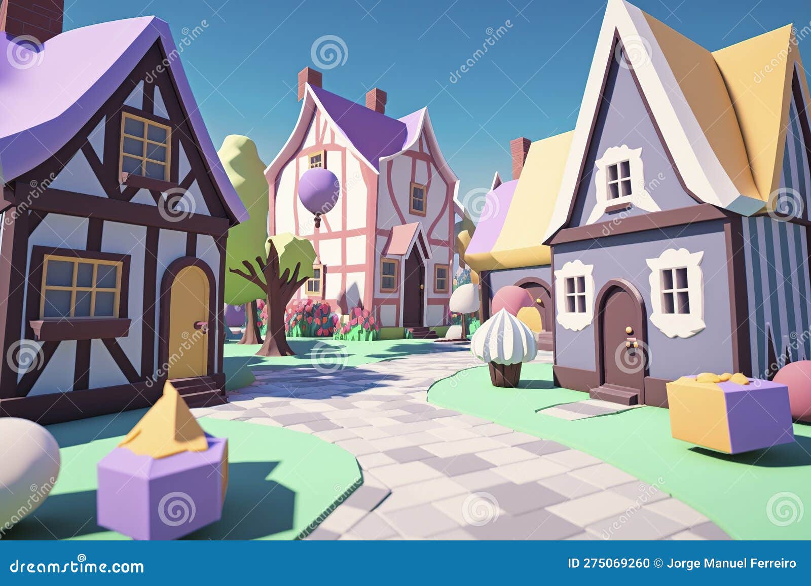 Cartoon Illustration, in a Whimsical Candy-colored Town, Ai Generative ...