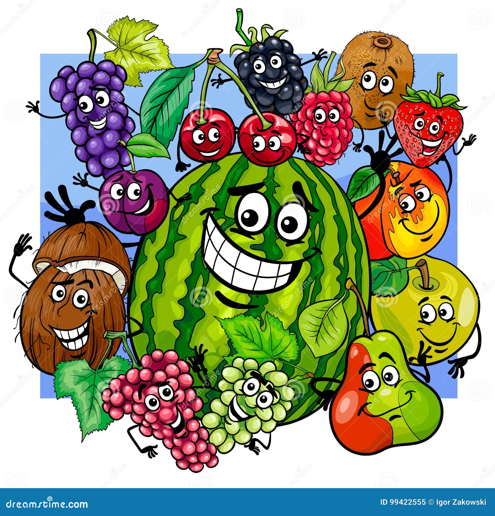 Witty Fruit Characters Group Cartoon Stock Vector - Illustration of ...