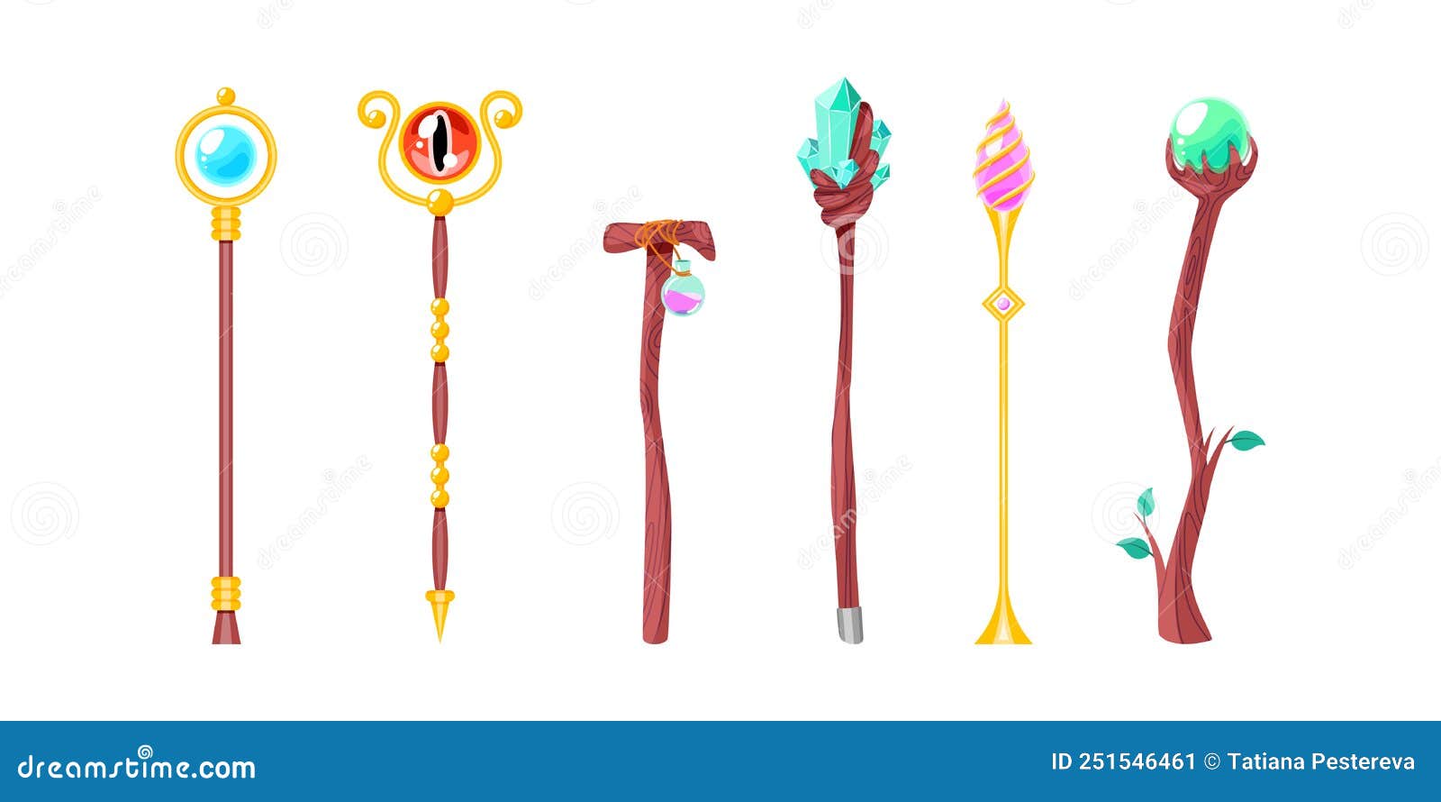 Magic Staffs Cartoon Vector Illustration Set | CartoonDealer.com #253009355