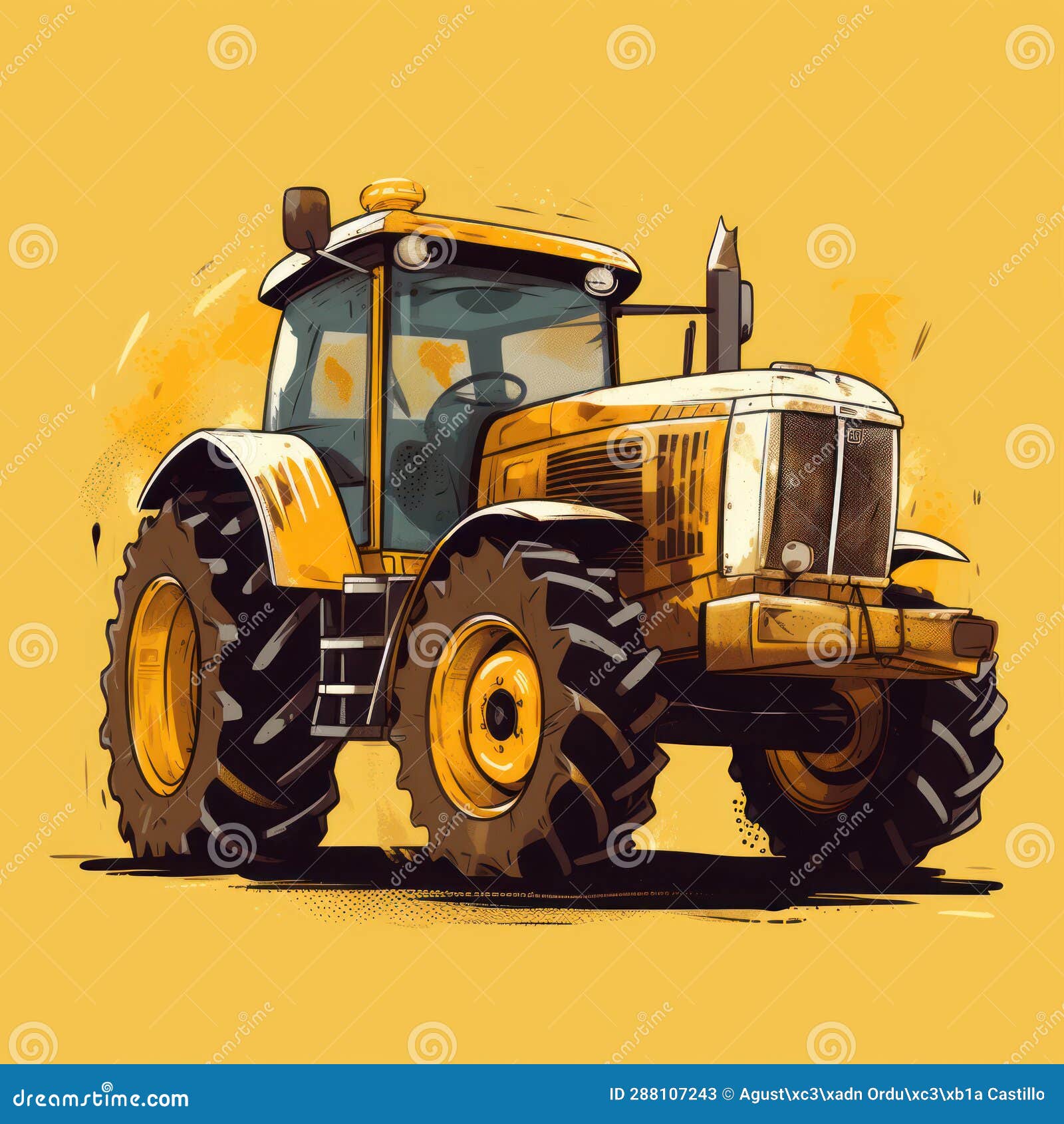 Cartoon Illustration of a Yellow Tractor. Stock Illustration ...