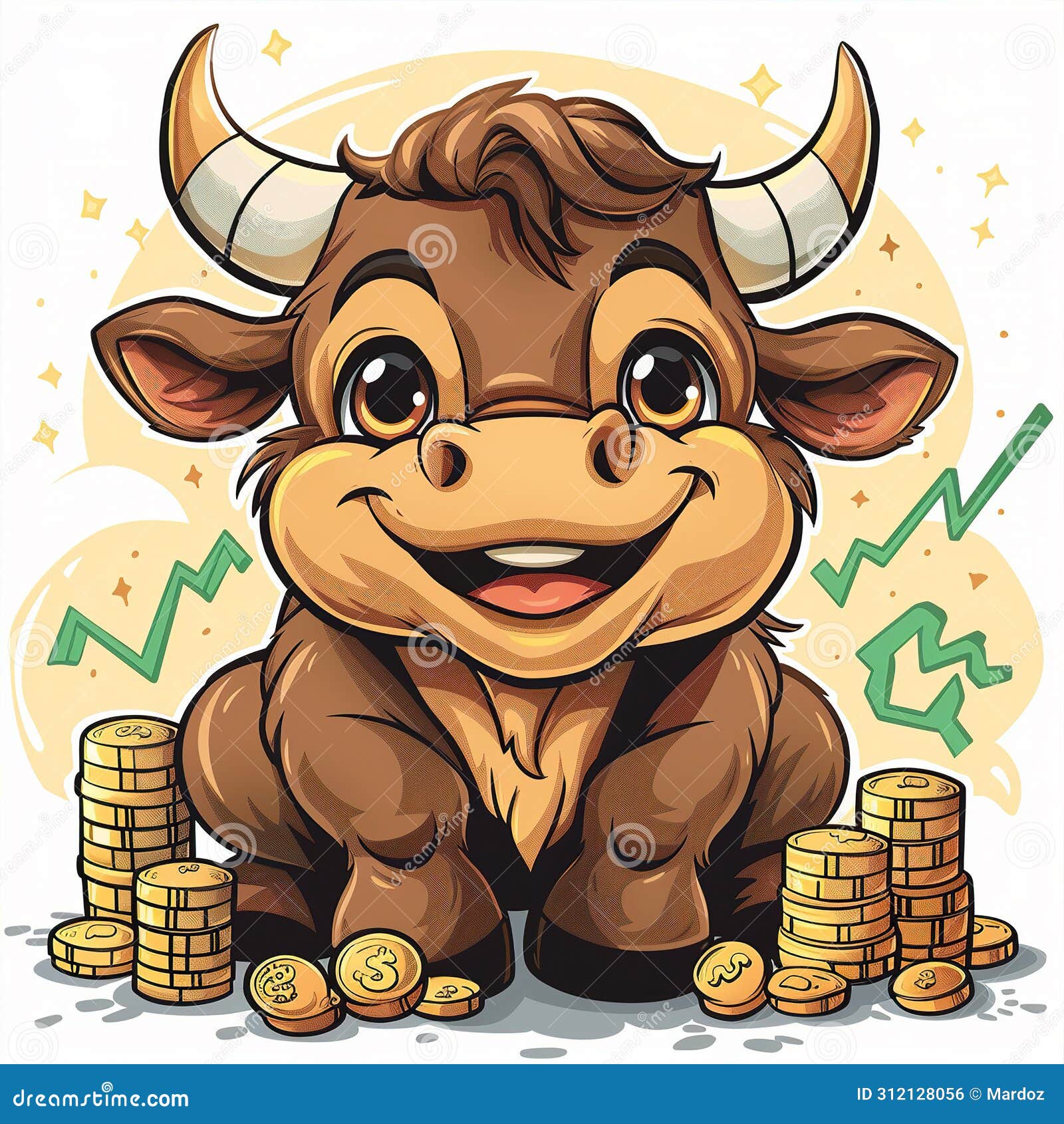 Cartoon image of bullish stock illustration. Illustration of boom ...