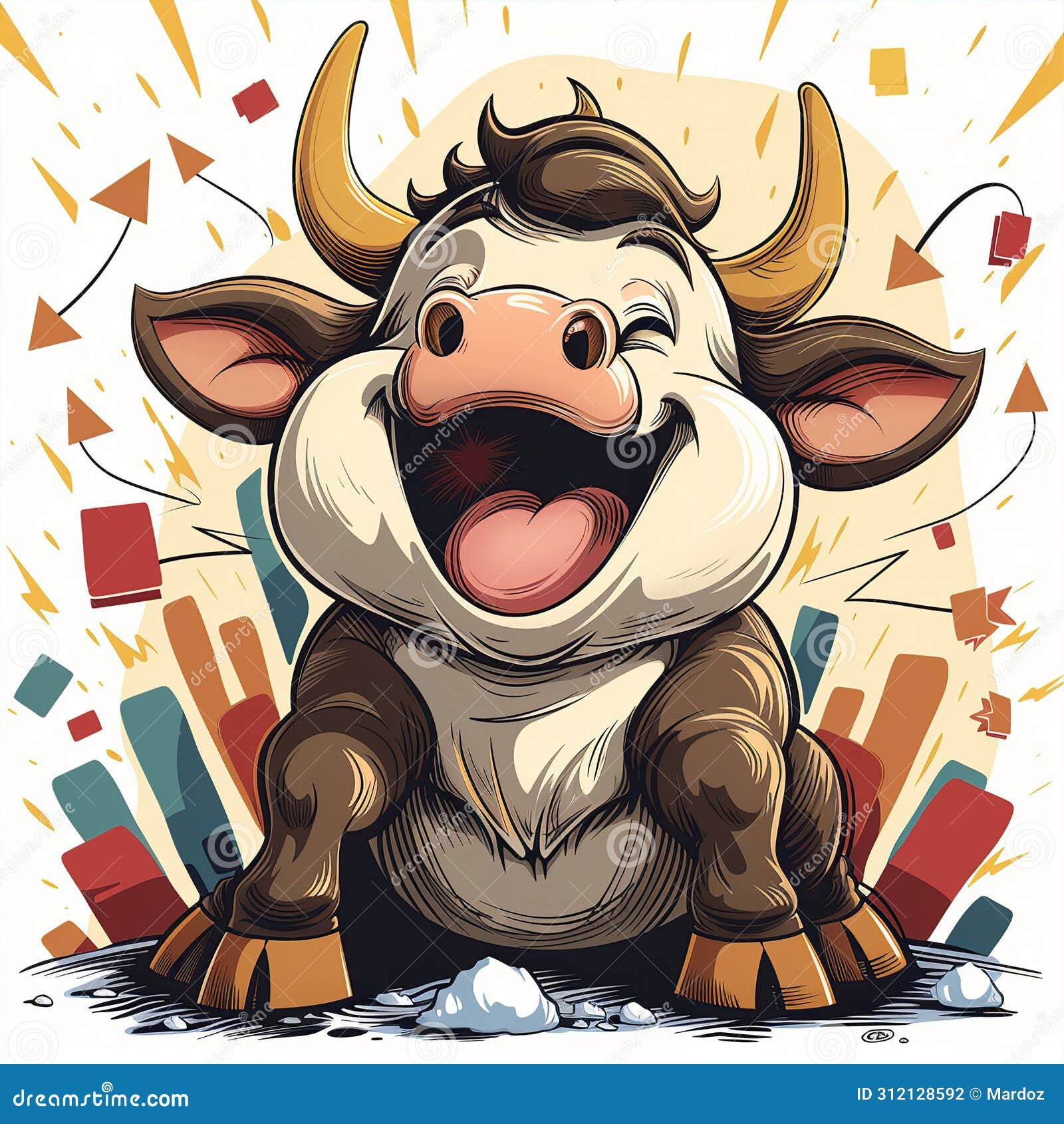 Cartoon image of bullish stock illustration. Illustration of chart ...