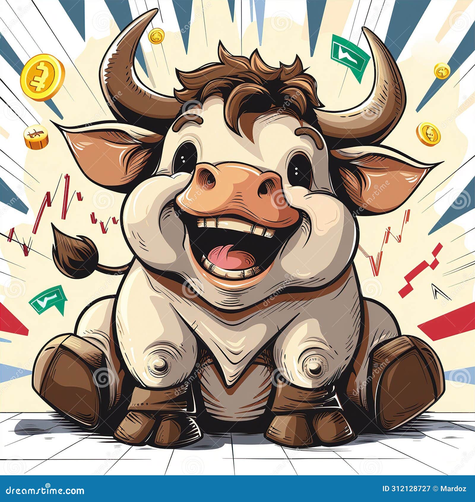 Cartoon image of bullish stock illustration. Illustration of exchange ...