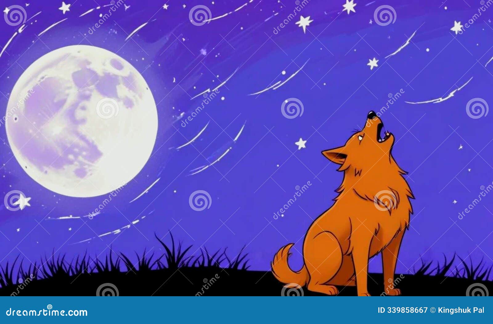 A Cartoon Image of a Dog Like Creature Howling at the Moon in a Starry ...