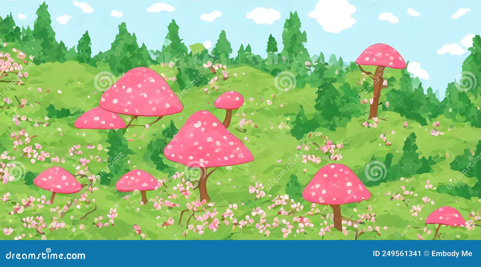 Cartoon Image of Flowering Forest Stock Illustration - Illustration of ...