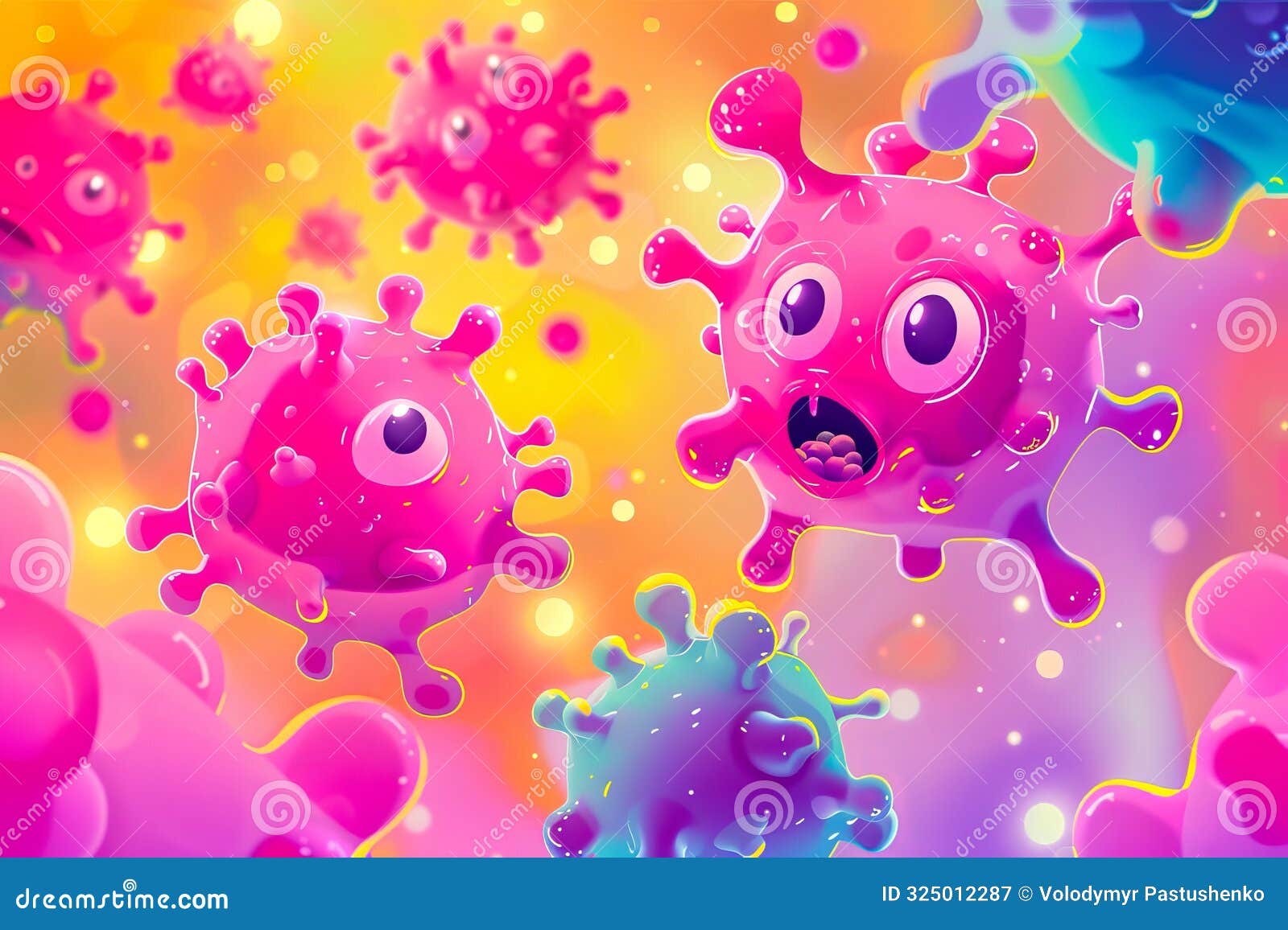 A Cartoon Image of Many Pink and Blue Viruses Stock Image - Image of ...