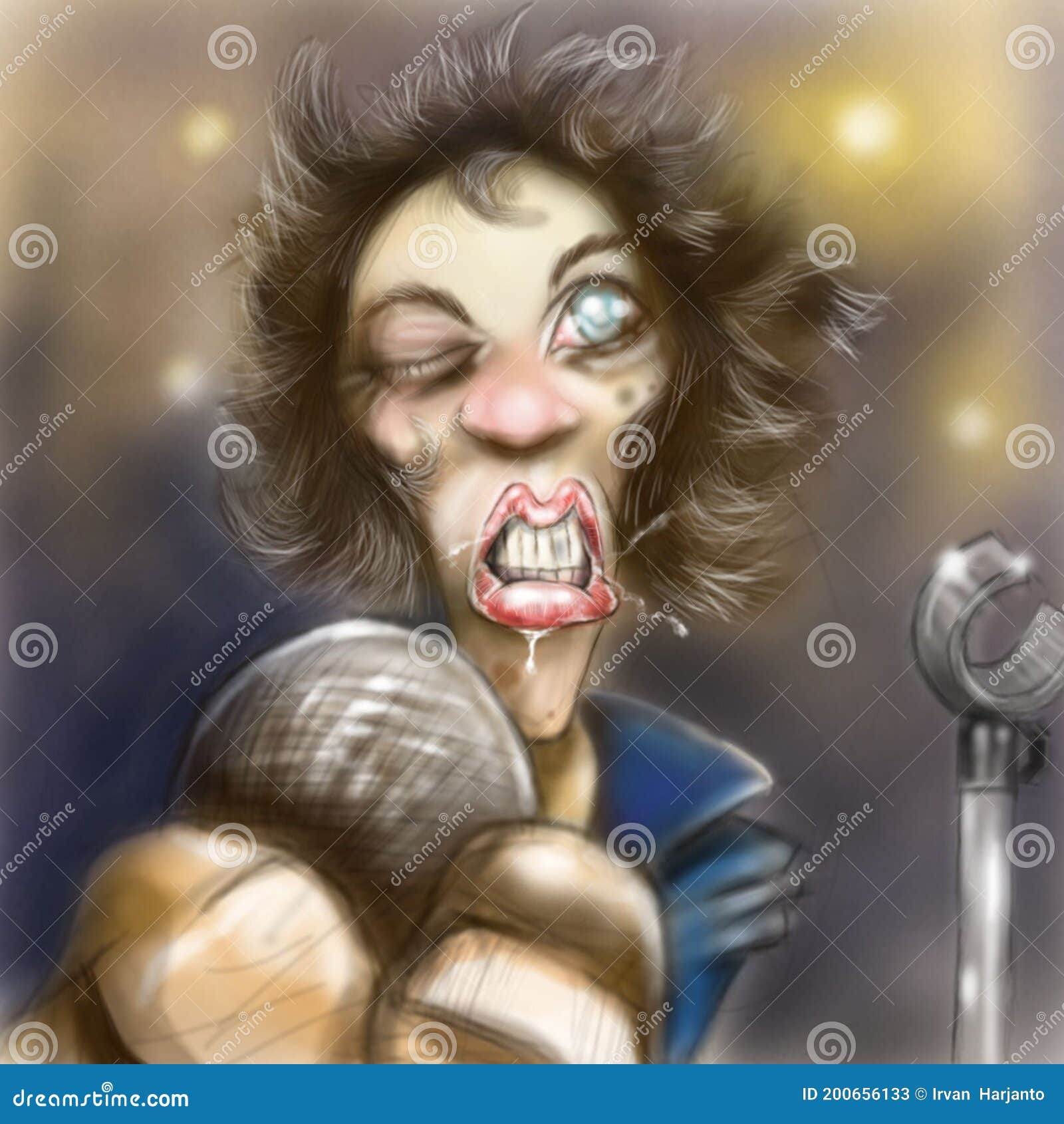 Cartoon Image of a Singer with Full of Expression Stock Illustration ...