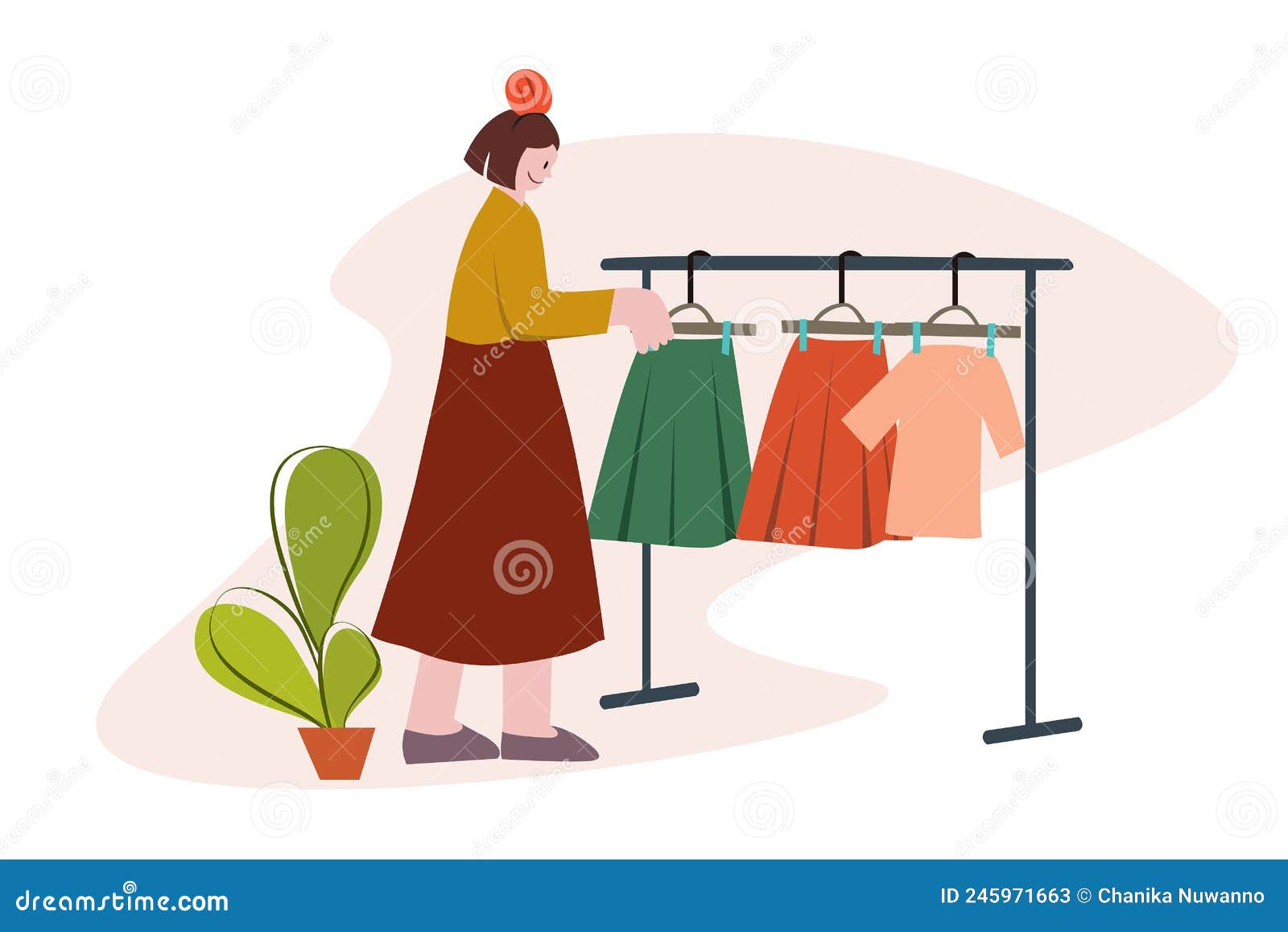 Cartoon Image of a Woman Drying Clothes Stock Vector - Illustration of ...