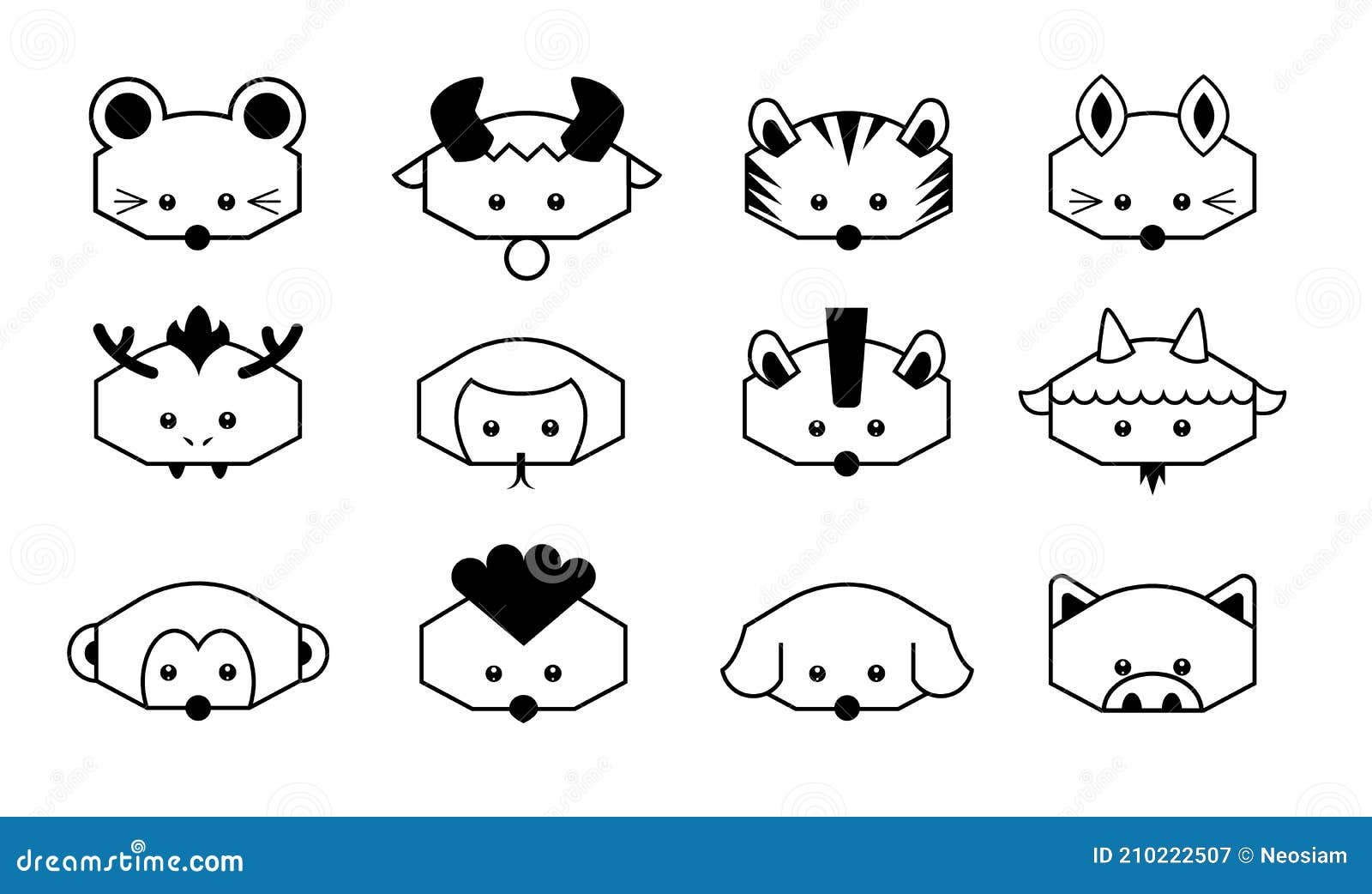 Cartoon Image 12 Zodiac Animals Stock Vector - Illustration of rabbit ...