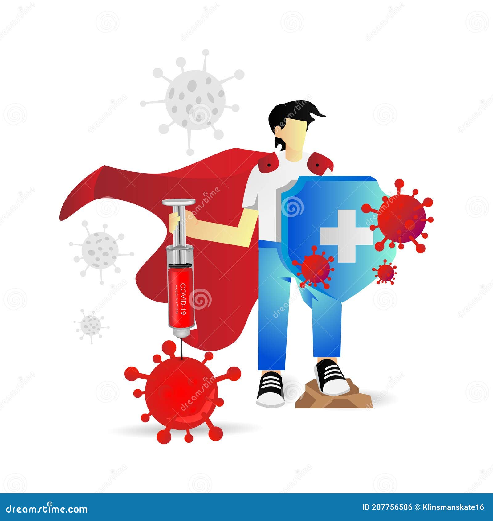 Cartoon Immune System Character Take a Vaccine and Shield Design Vector ...