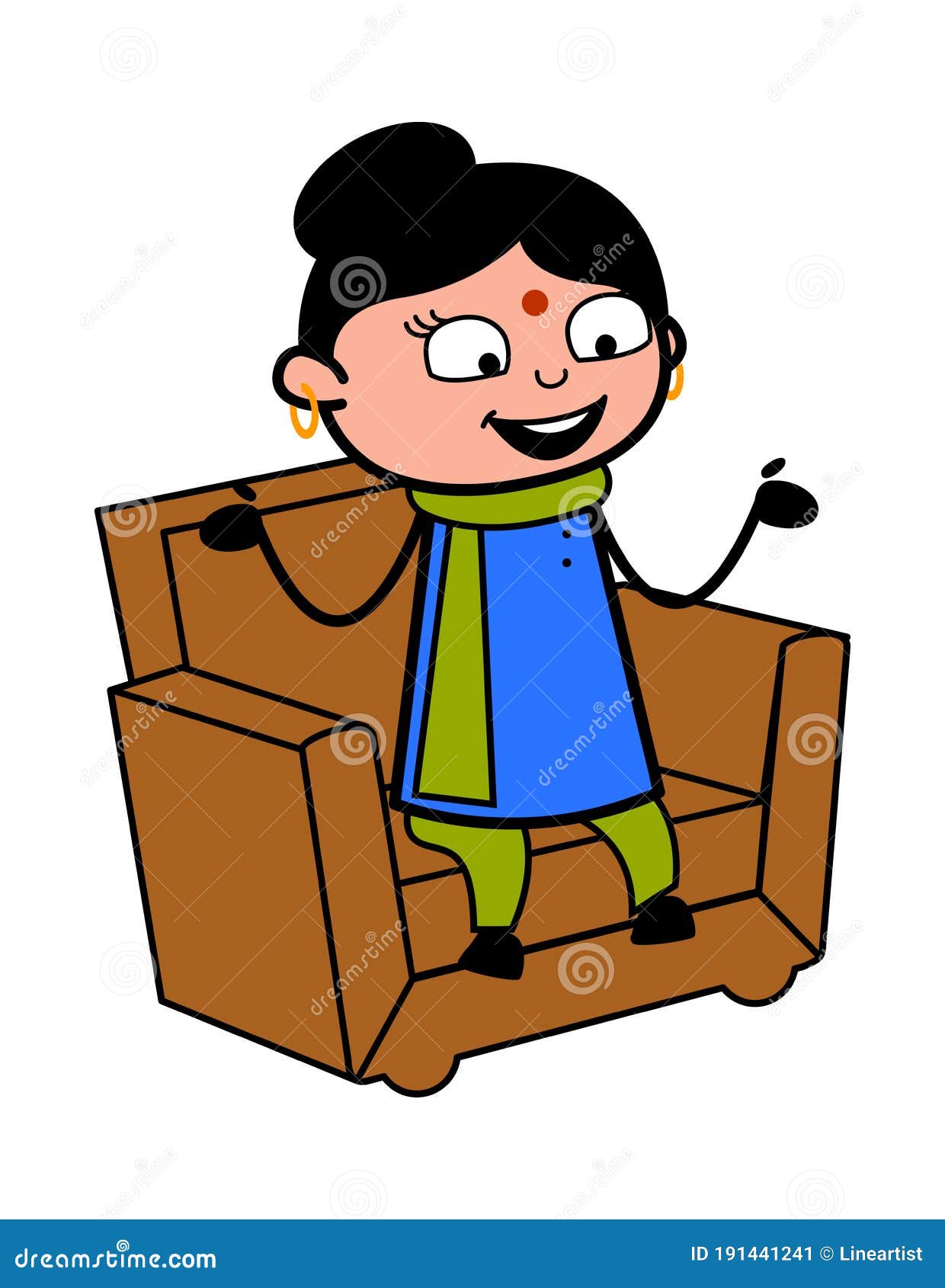 Cartoon Indian Lady Talking on Sofa Stock Illustration - Illustration ...