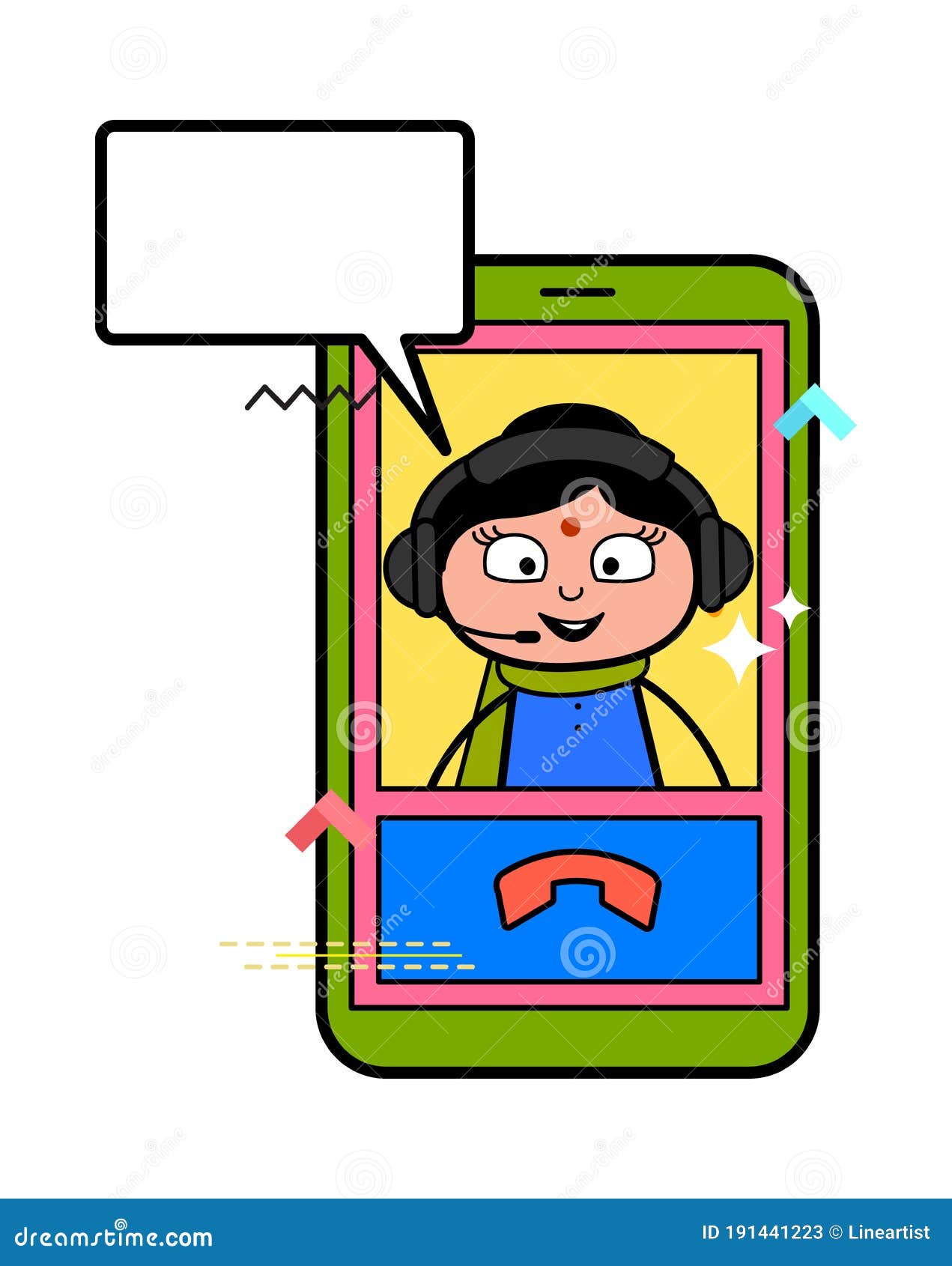 Cartoon Indian Lady Video Calling on Mobile Stock Illustration ...
