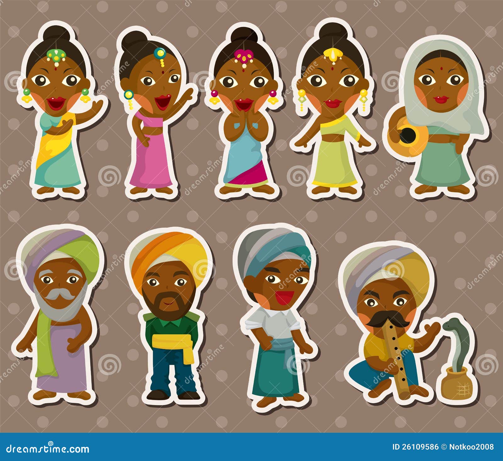Cartoon Indian stickers stock vector. Illustration of east - 26109586