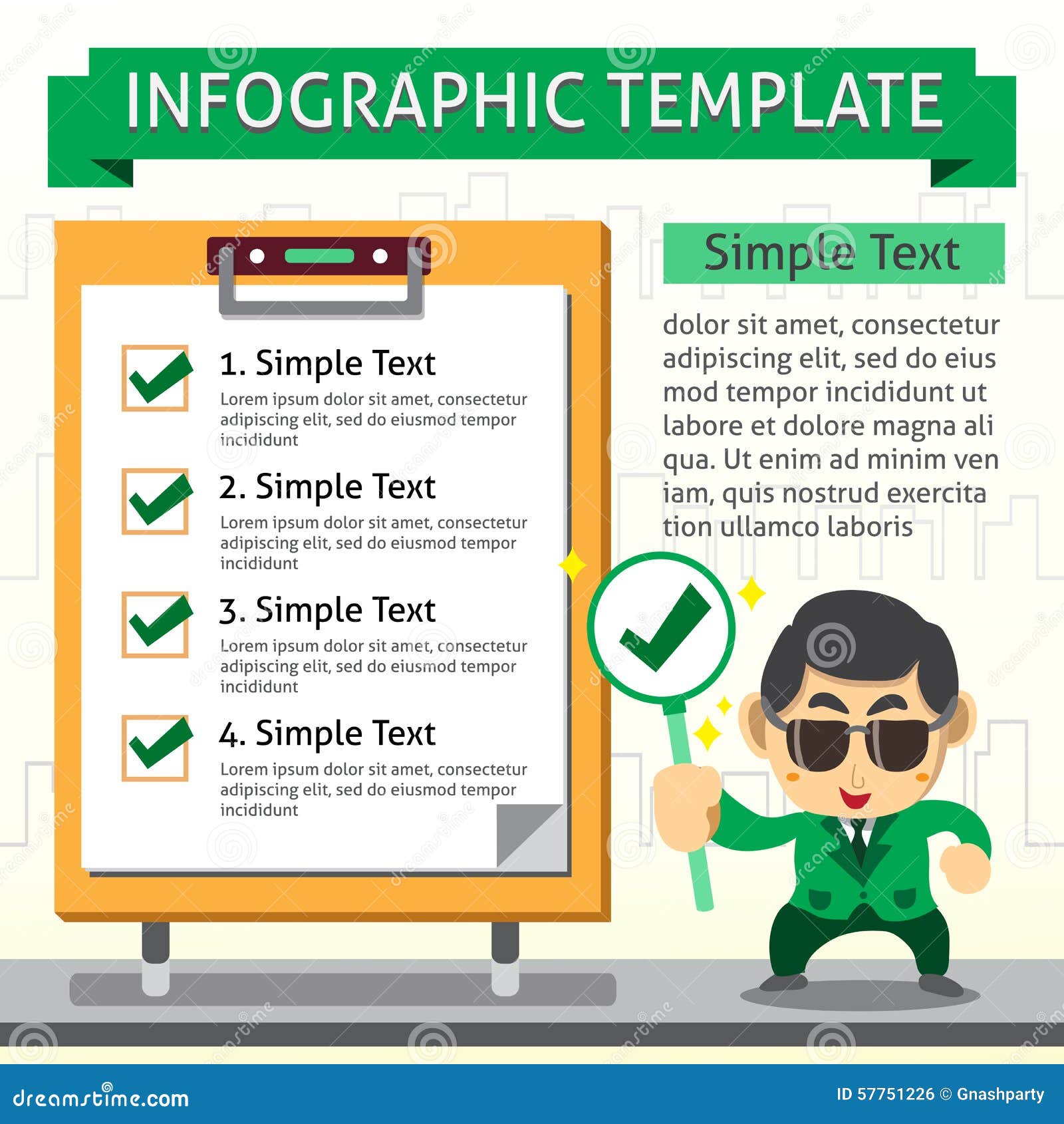 Cartoon Infographic Template of Business Man and Check Board Stock ...