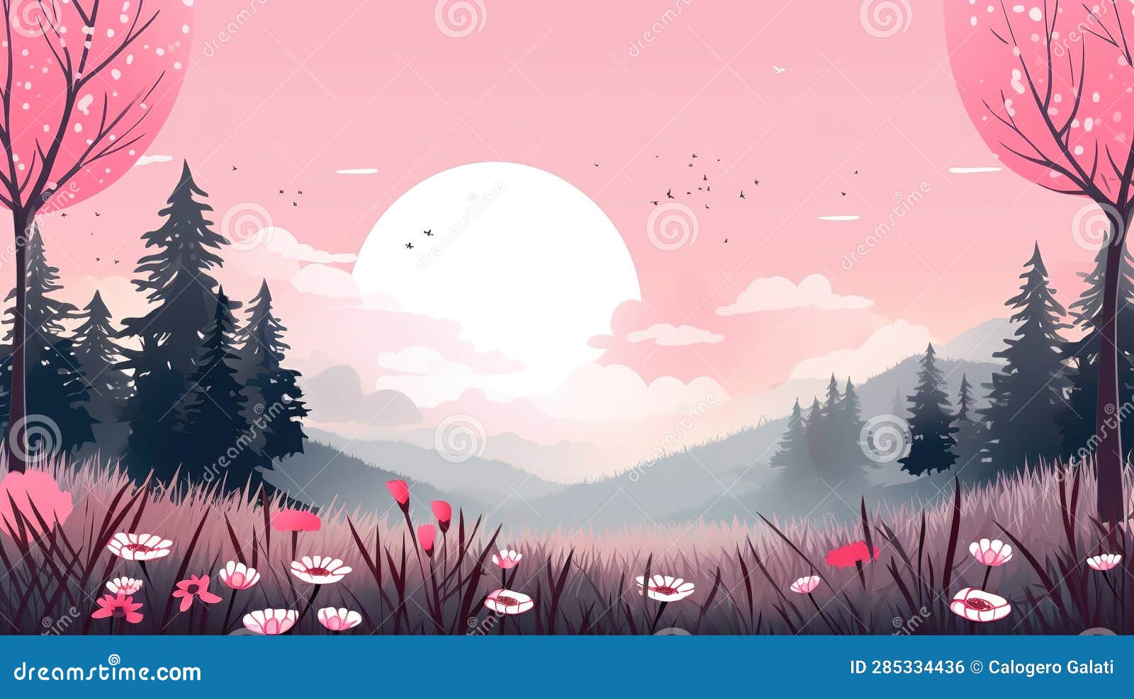 A Cartoon Inspired Sunset Artwork, Pink Styled, Ai Generated Image ...
