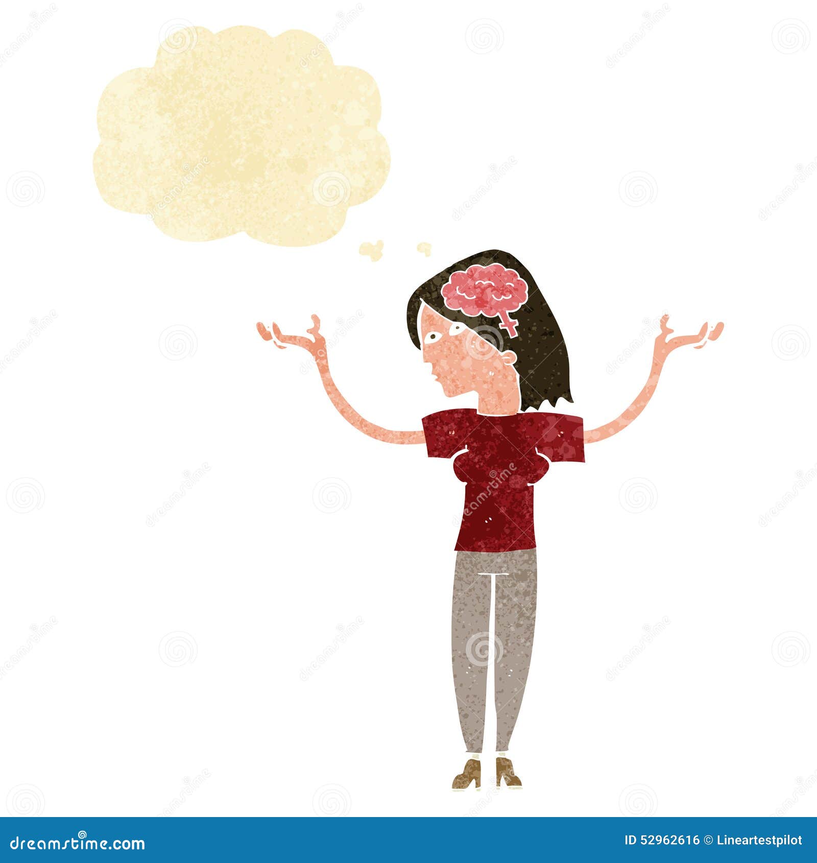 Cartoon Intelligent Woman with Thought Bubble Stock Illustration ...