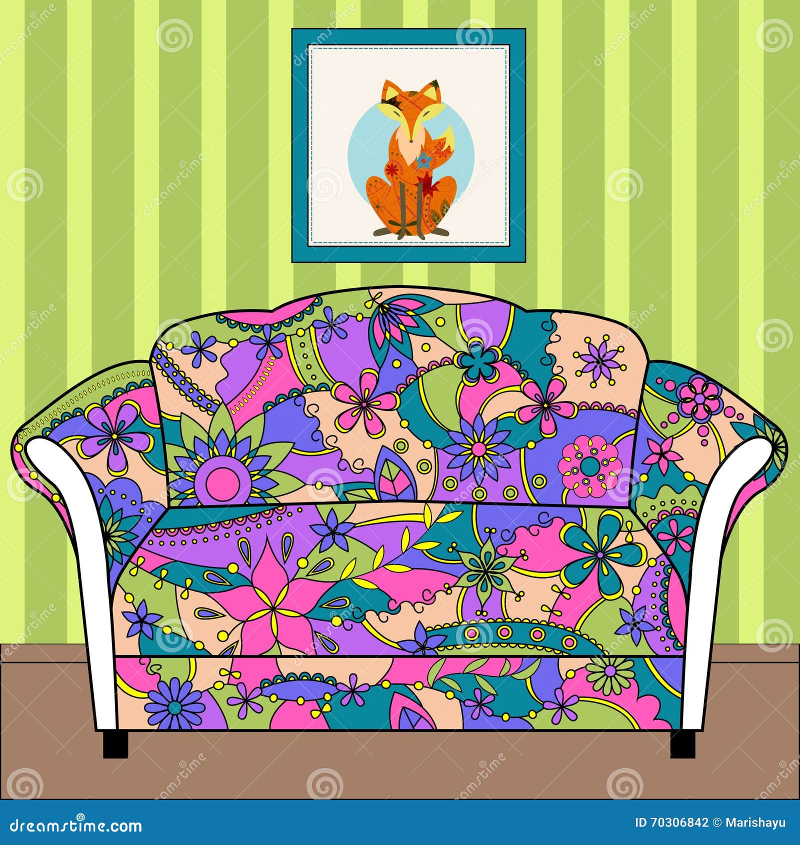 Cartoon Interior with Couch Painted Colorful Silhouette Stock Vector ...