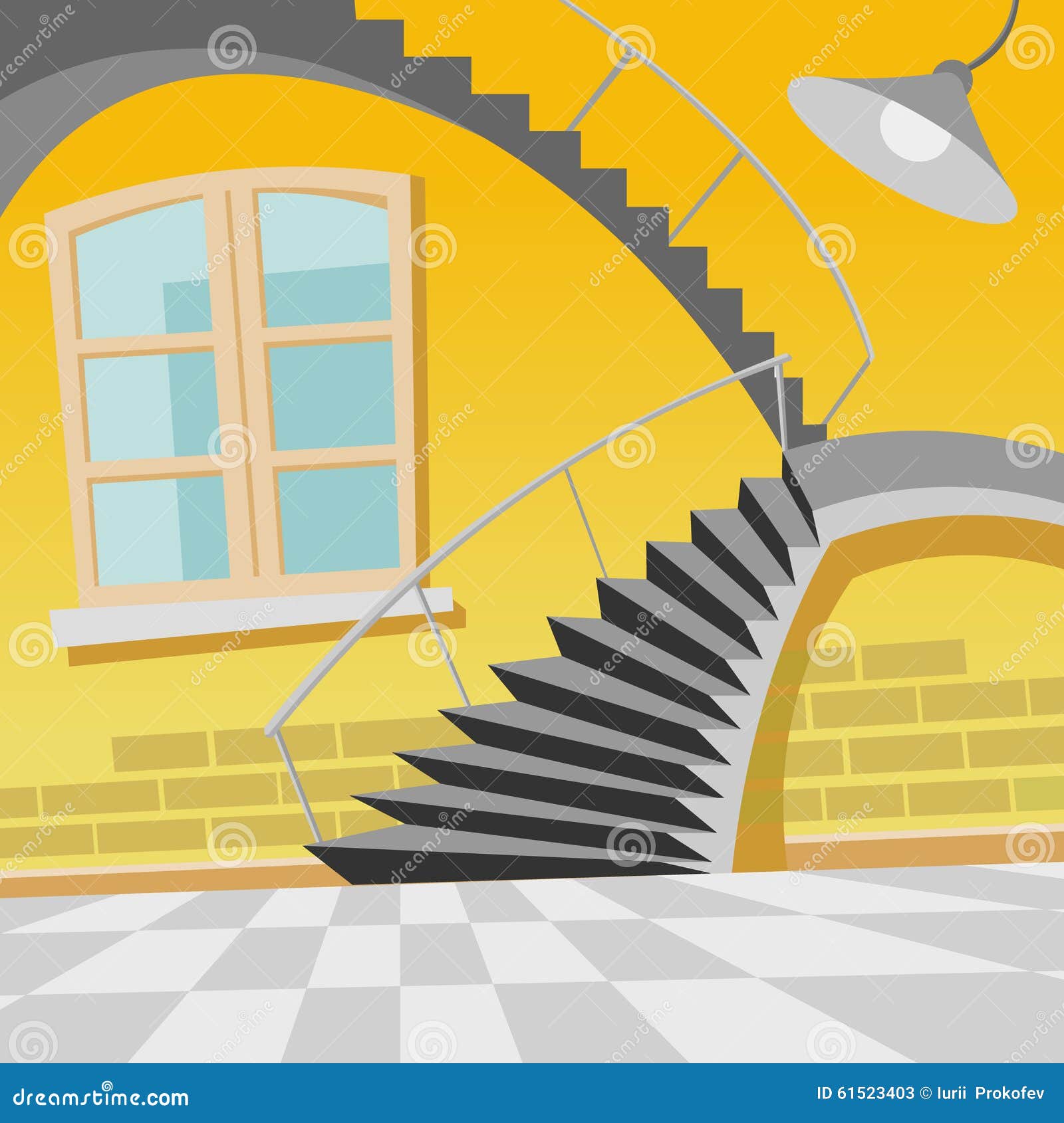Staircase Passage With Direction Arrow And Door Stock Illustration ...