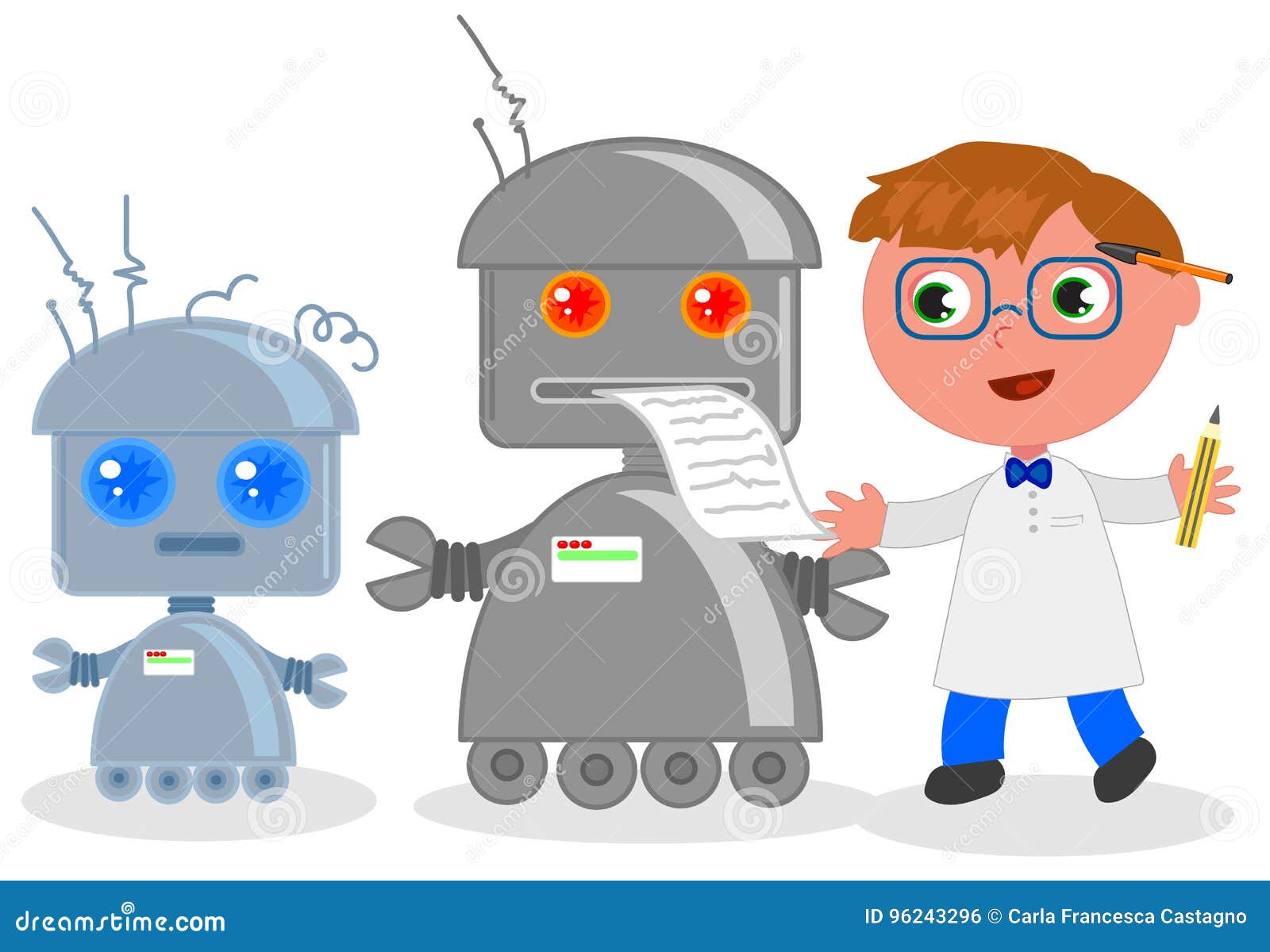 Cartoon Inventor with Robots Stock Vector - Illustration of machine ...