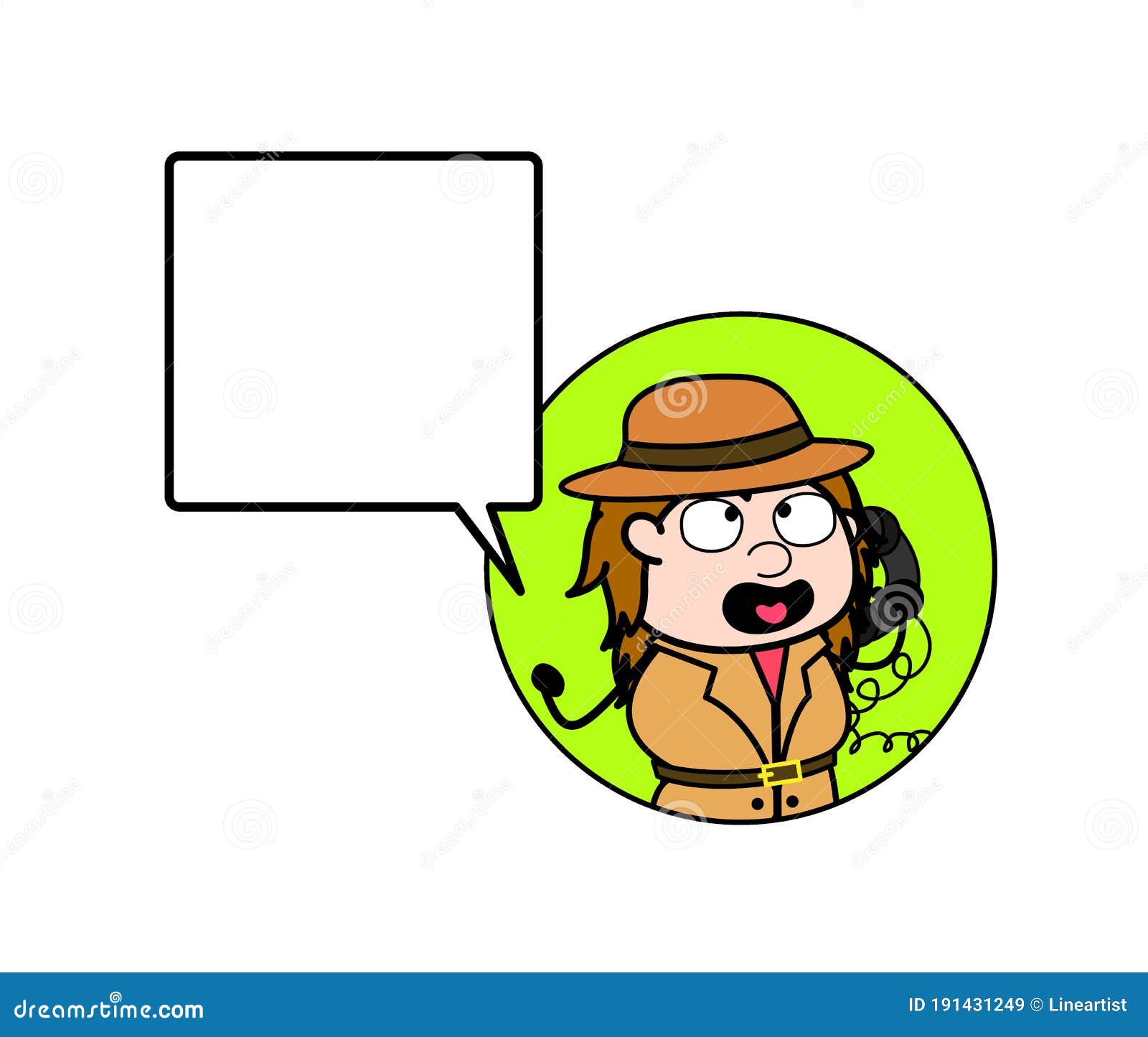Cartoon Investigator Calling on Cell Phone Stock Illustration ...