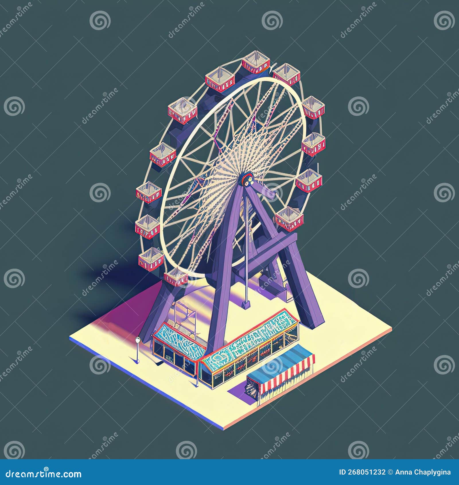 Cartoon Isometric Ferris Wheel, Amusement Park. Generative AI Stock ...
