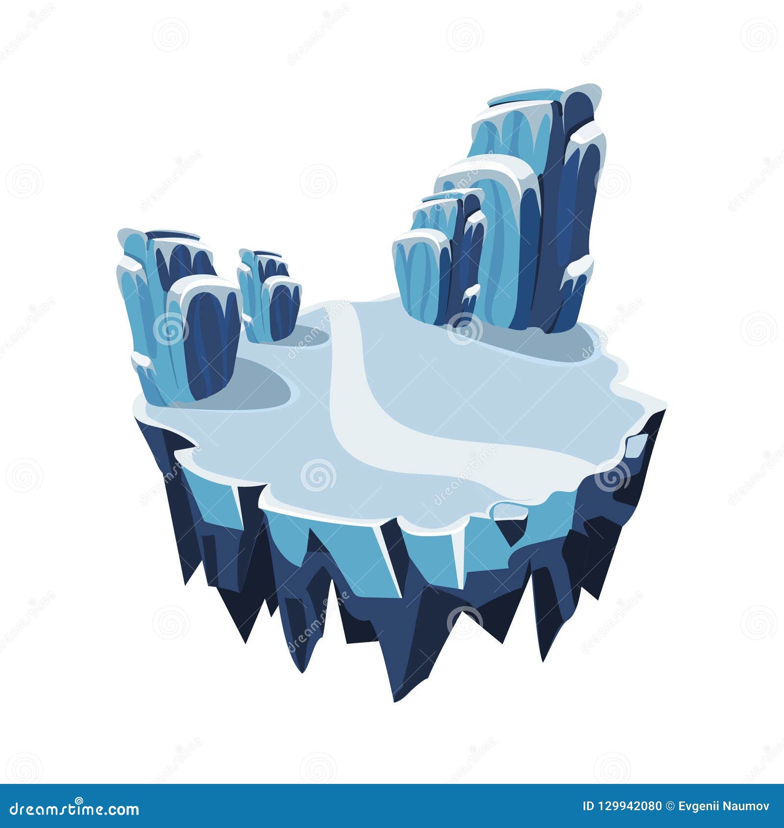 Cartoon Isometric Icy Island for Game, Vector Illustration Stock Vector ...