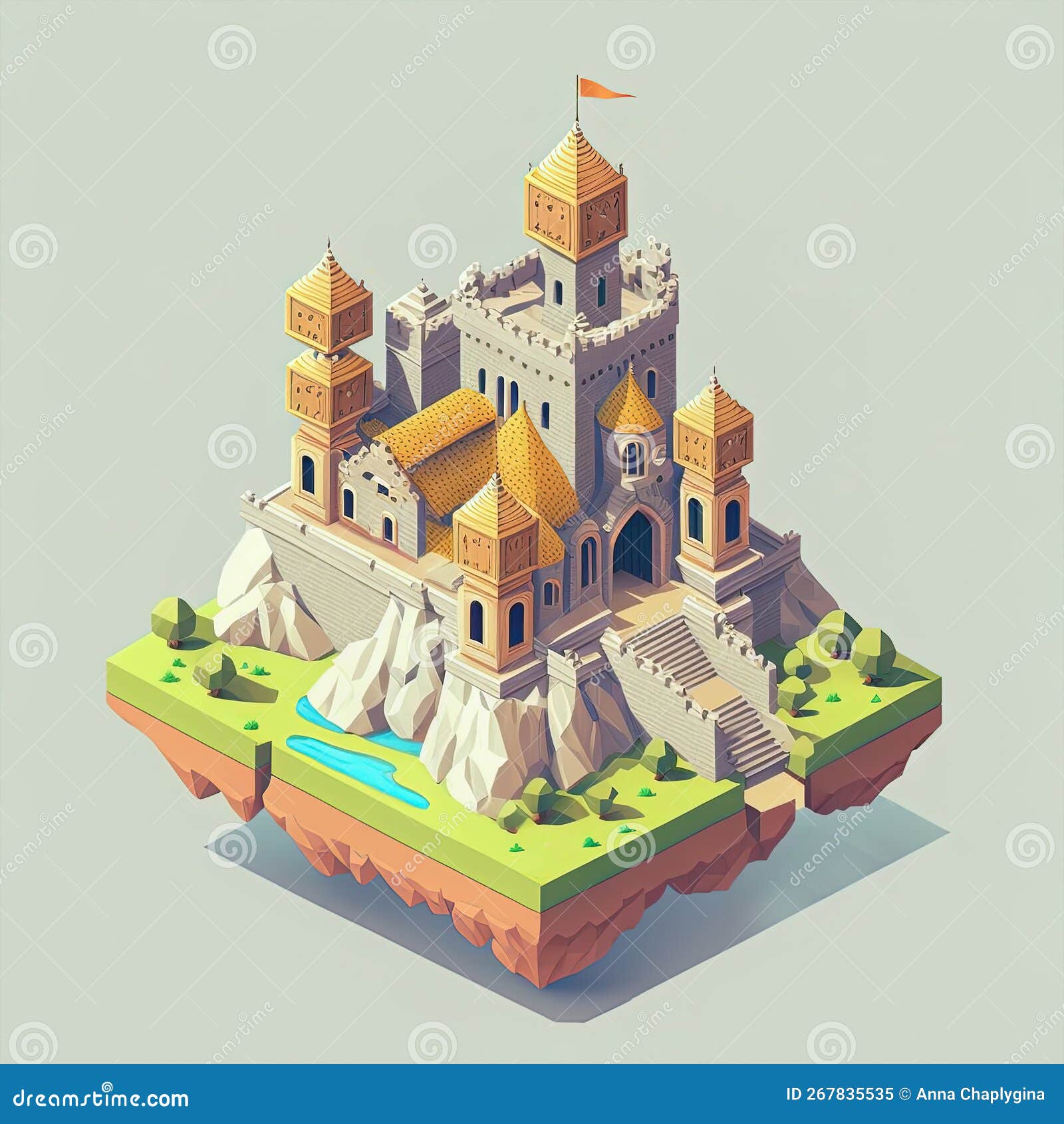 Cartoon Isometric Medieval Castle with Towers and Gates, Generative AI ... Cartoon Isometric Medieval Castle with Towers and Gates, Generative AI ...