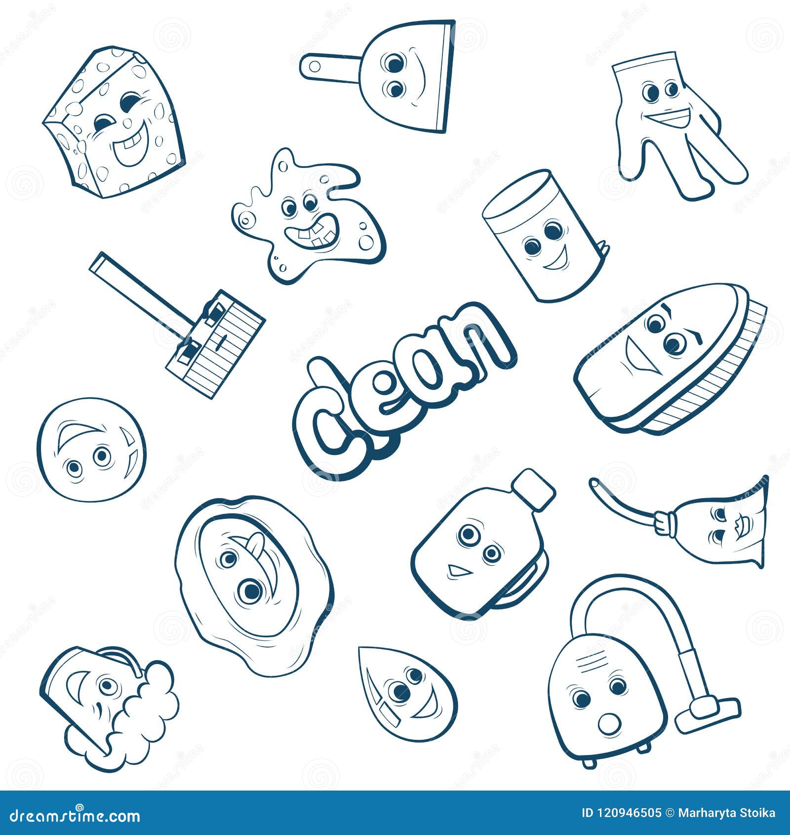 Cartoon Items for Clean Up. Stock Vector - Illustration of collection ...