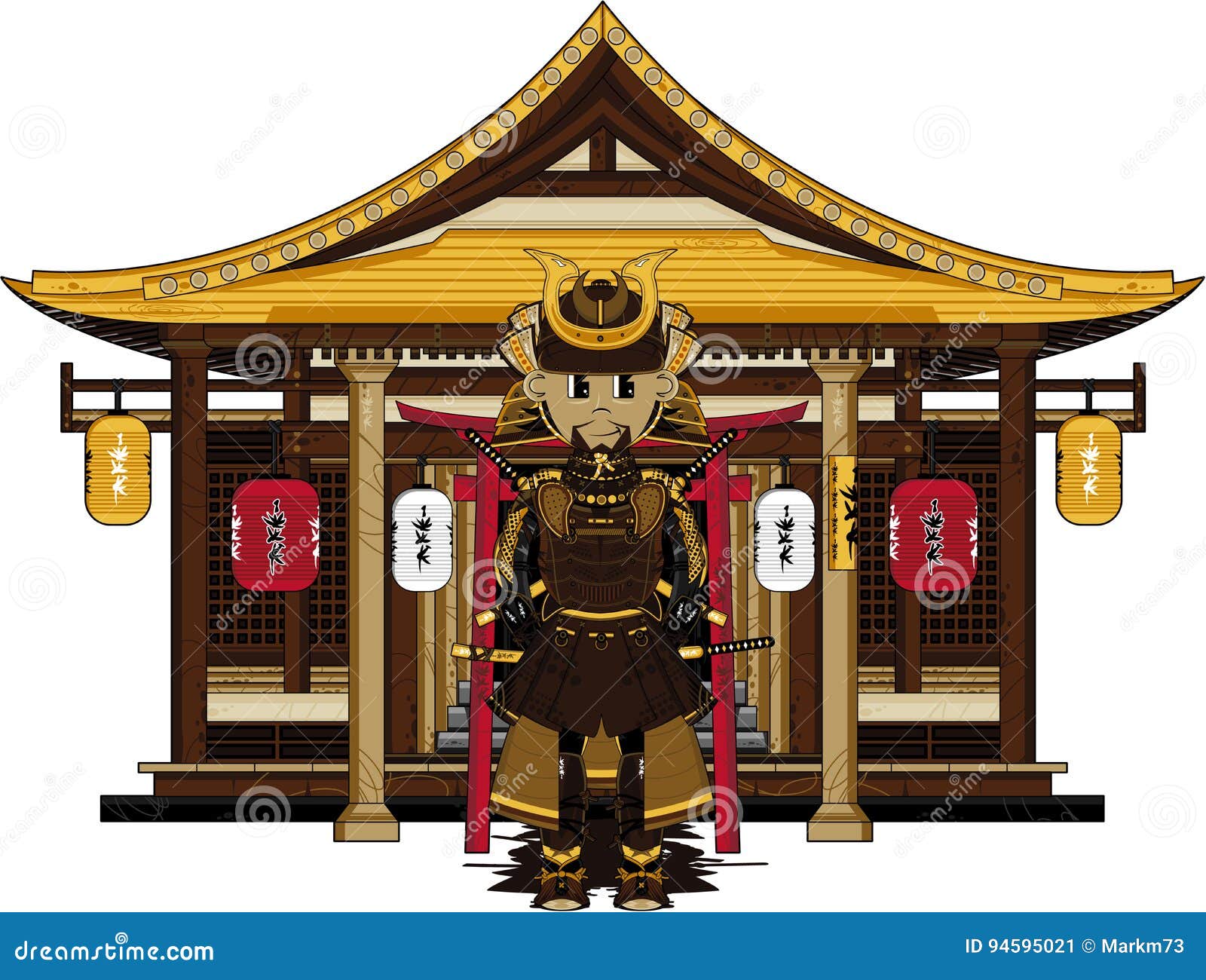 Cartoon Japanese Samurai Warrior Stock Illustration - Illustration of ...