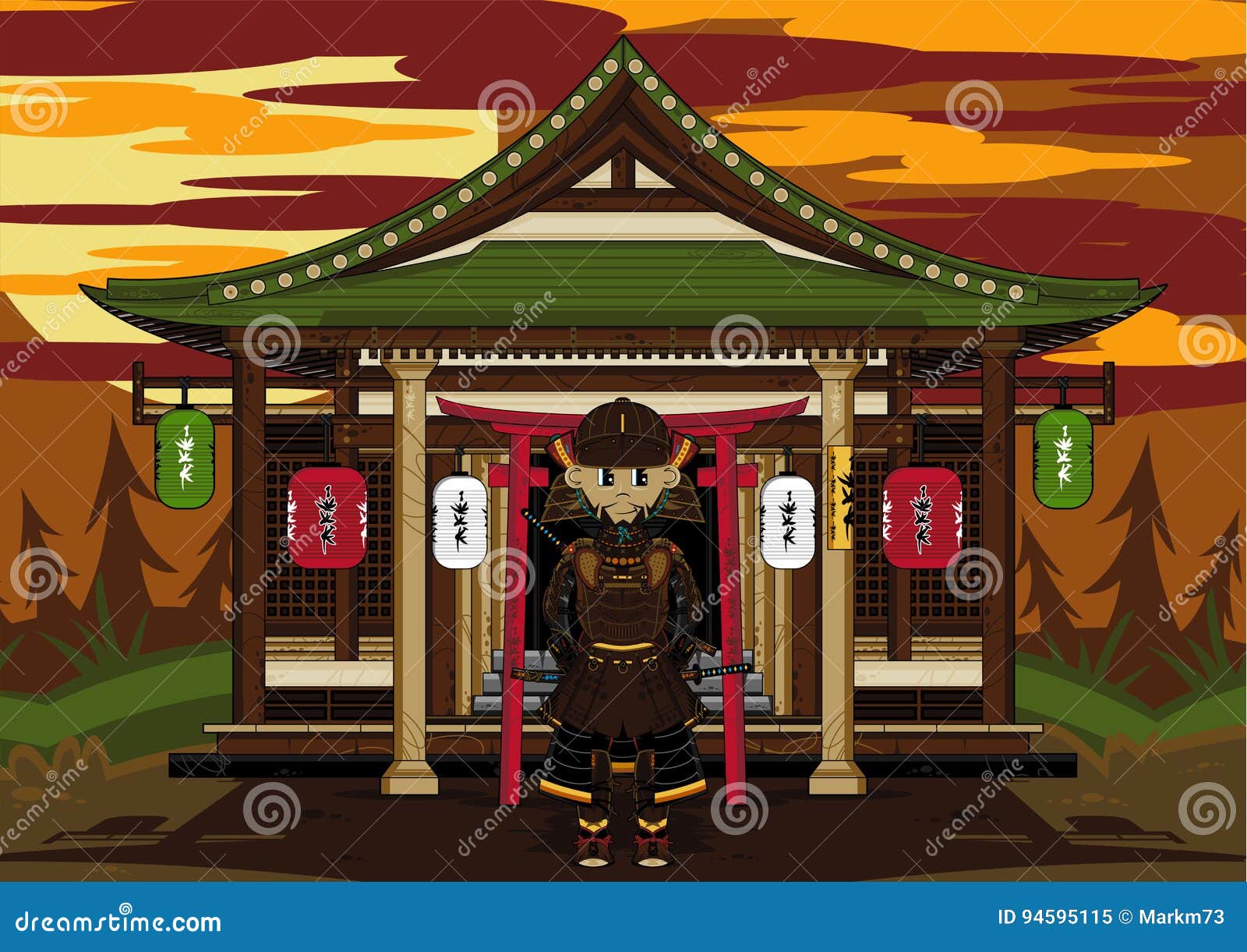 Cartoon Japanese Samurai Warrior Stock Vector - Illustration of fierce ...