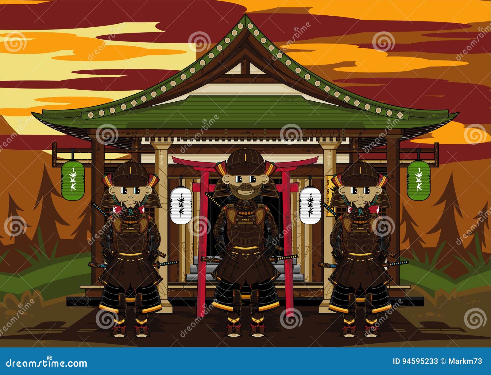 Cartoon Japanese Samurai Warrior Stock Vector - Illustration of cute ...
