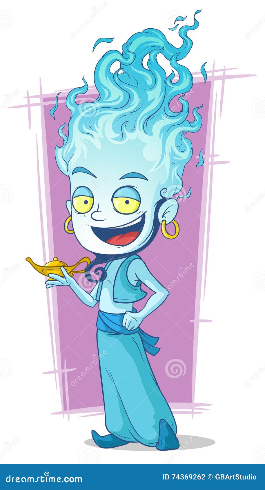 Cartoon Jinn with Blue Fire-head Stock Vector - Illustration of violet ...