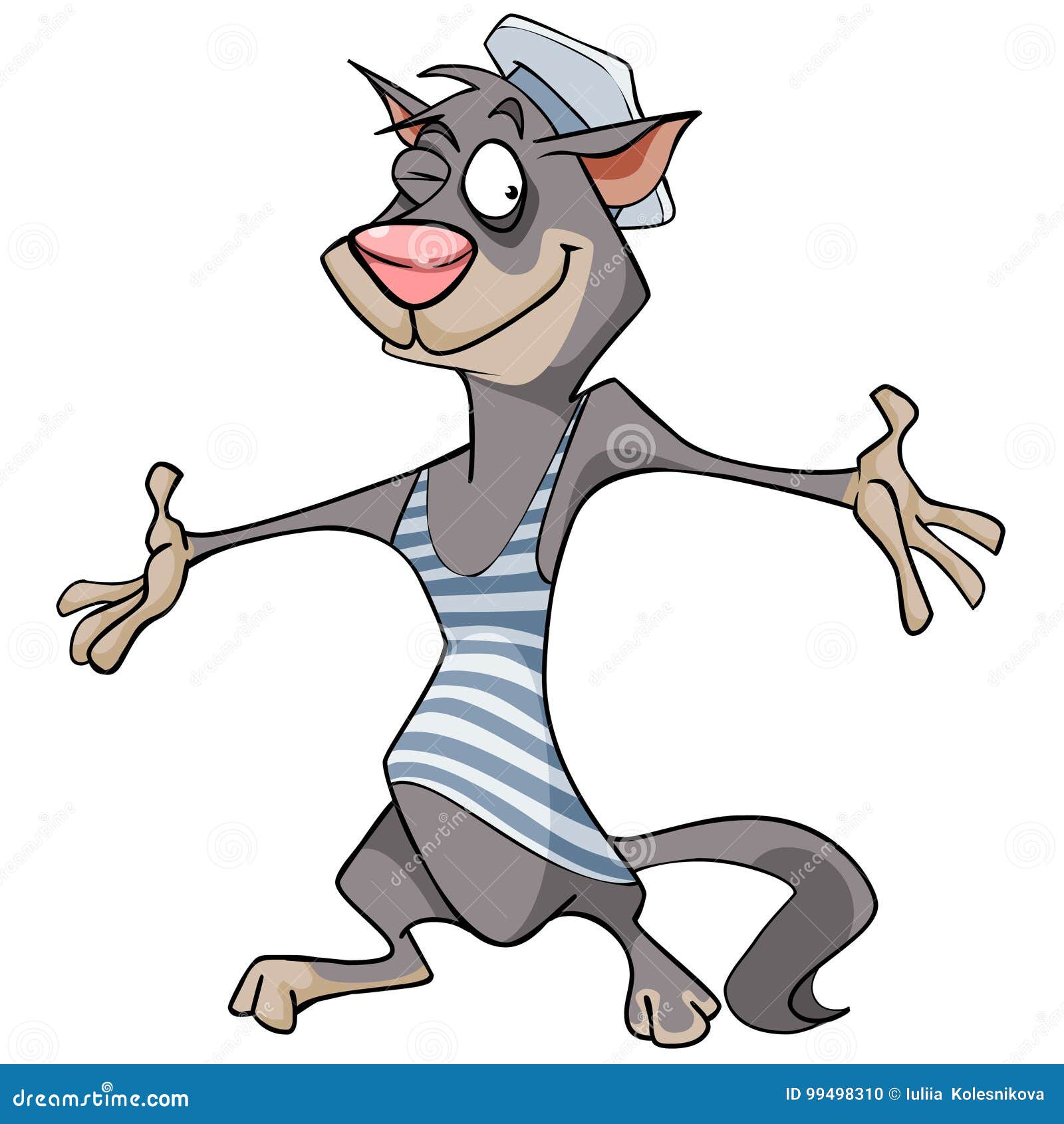 Cartoon Joyful Cat in a Vest and Cap Stock Vector - Illustration of ...