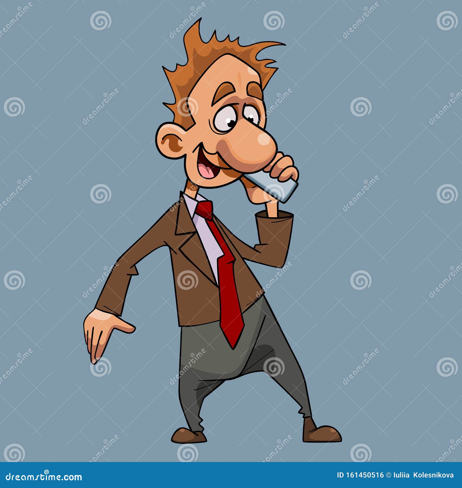Cartoon Joyful Man in a Suit with a Tie Talking on the Phone Stock ...