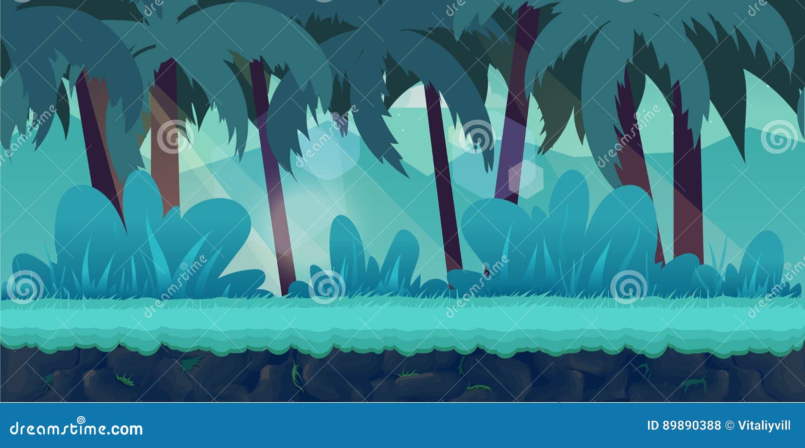 Cartoon Jungle Landscape, Vector Unending Background | CartoonDealer ...