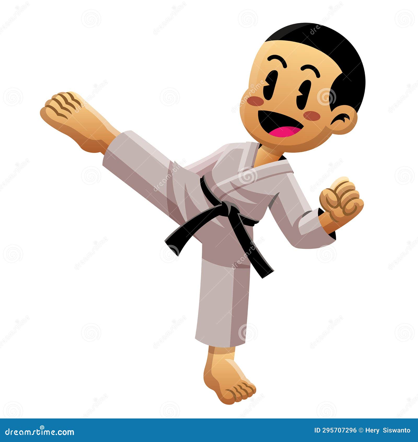Cartoon Karate Boy Performing Kick Technique Stock Vector ...
