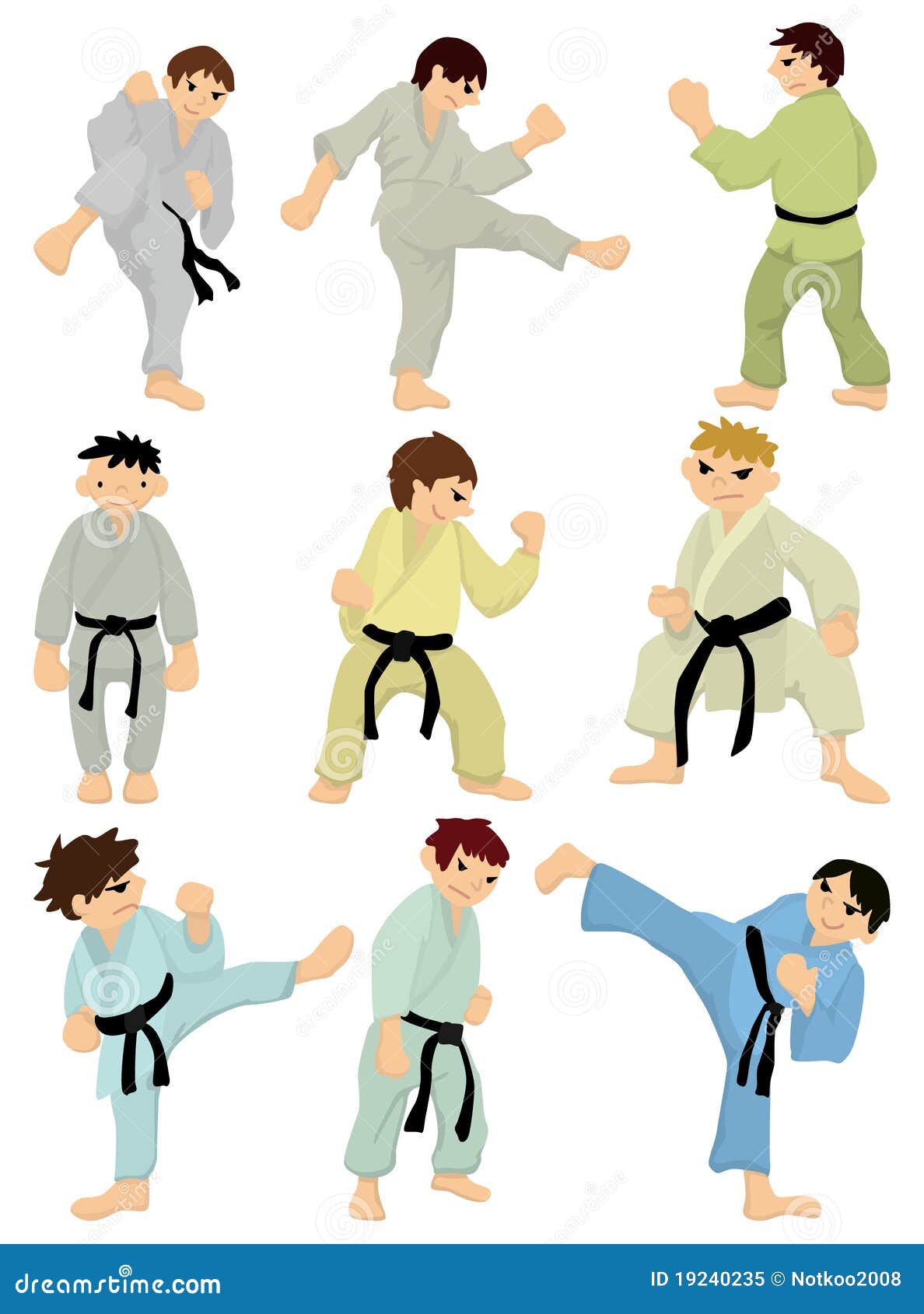 Cartoon Karate Man In Kimono Stands Fighting Stance Vector Illustration ...