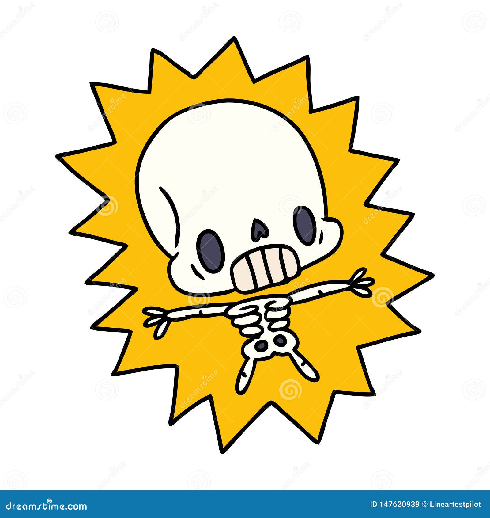 Cartoon Kawaii Electrocuted Skeleton Stock Vector - Illustration of ...