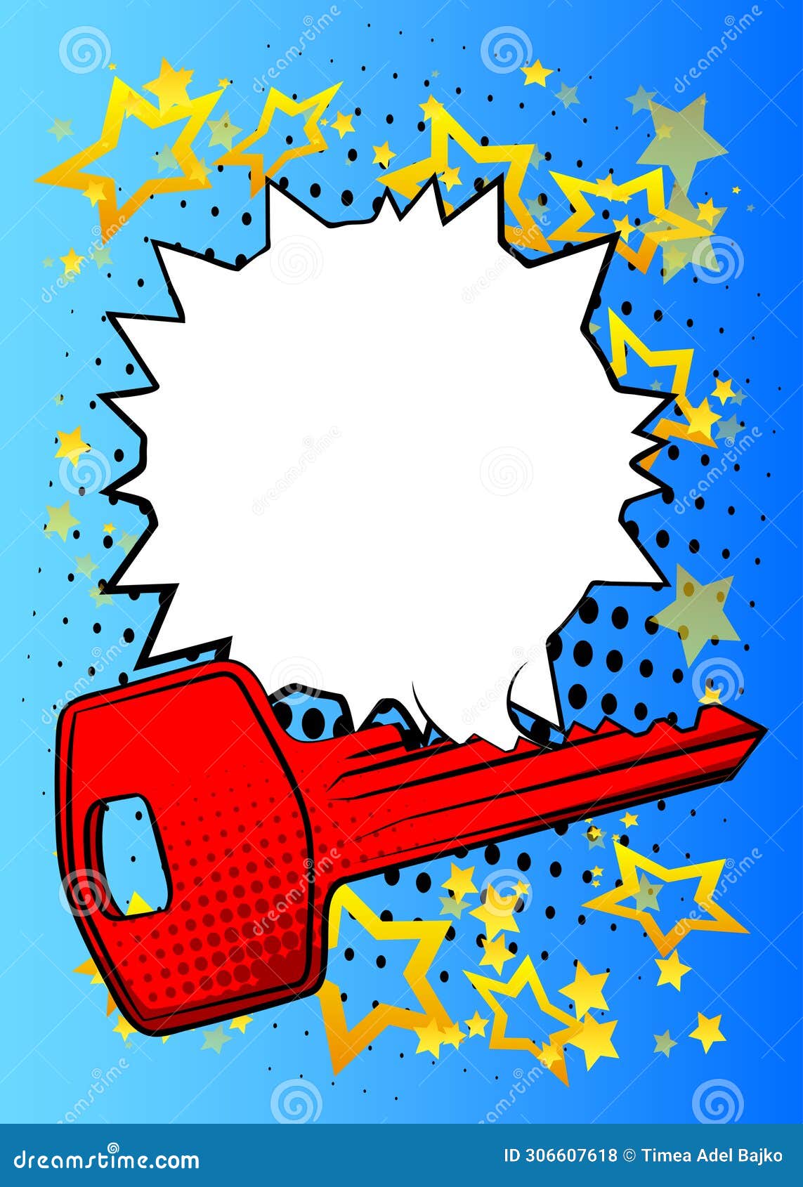 Cartoon Key with Blank Speech Bubble, Comic Book Safety Background ...