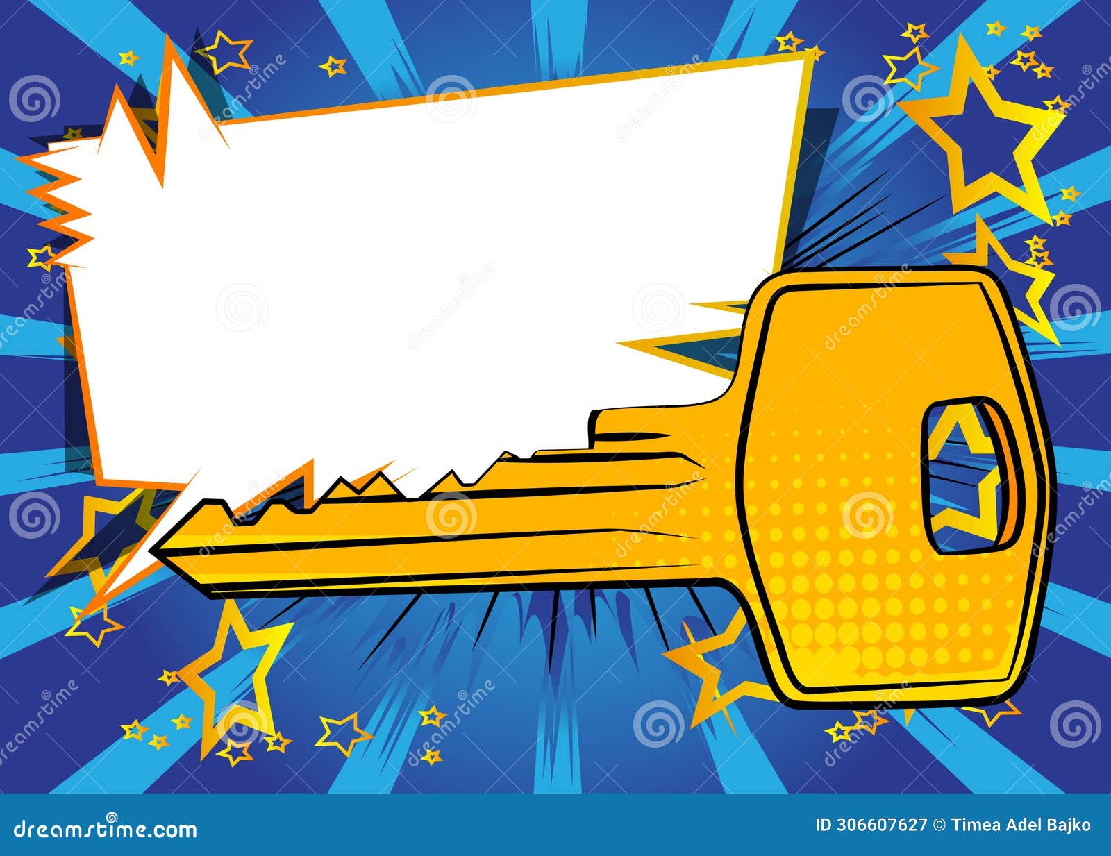 Cartoon Key with Blank Speech Bubble, Comic Book Safety Background ...